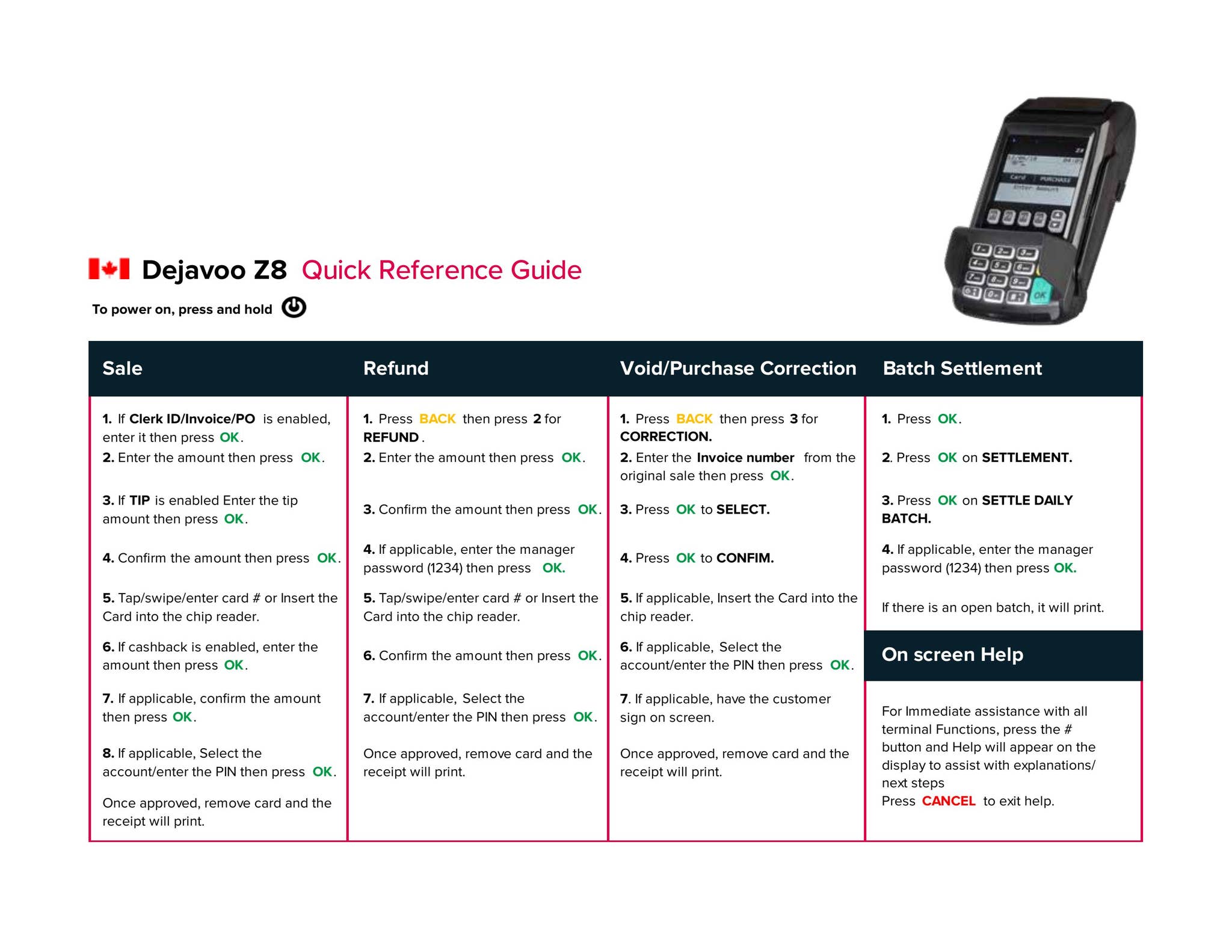 Dejavoo Z8 EN - Quick Reference Guide by Commerce Support - Issuu