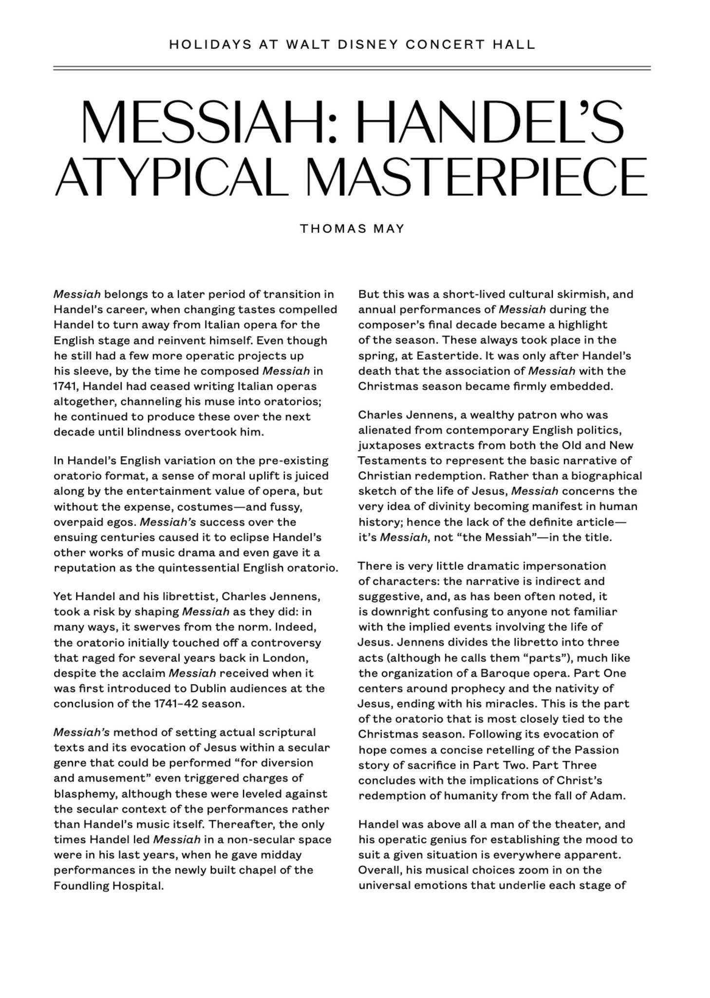 Handel's Messiah Program Notes by Thomas May by lamcmarketing - Issuu