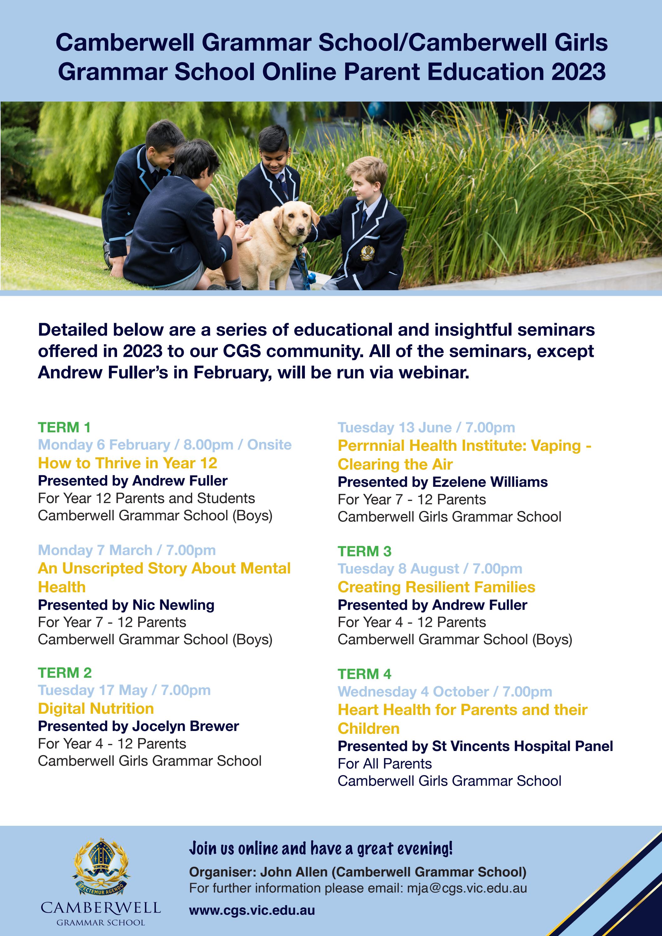 Parent Education Seminars 2023 by Camberwell Grammar School - Issuu