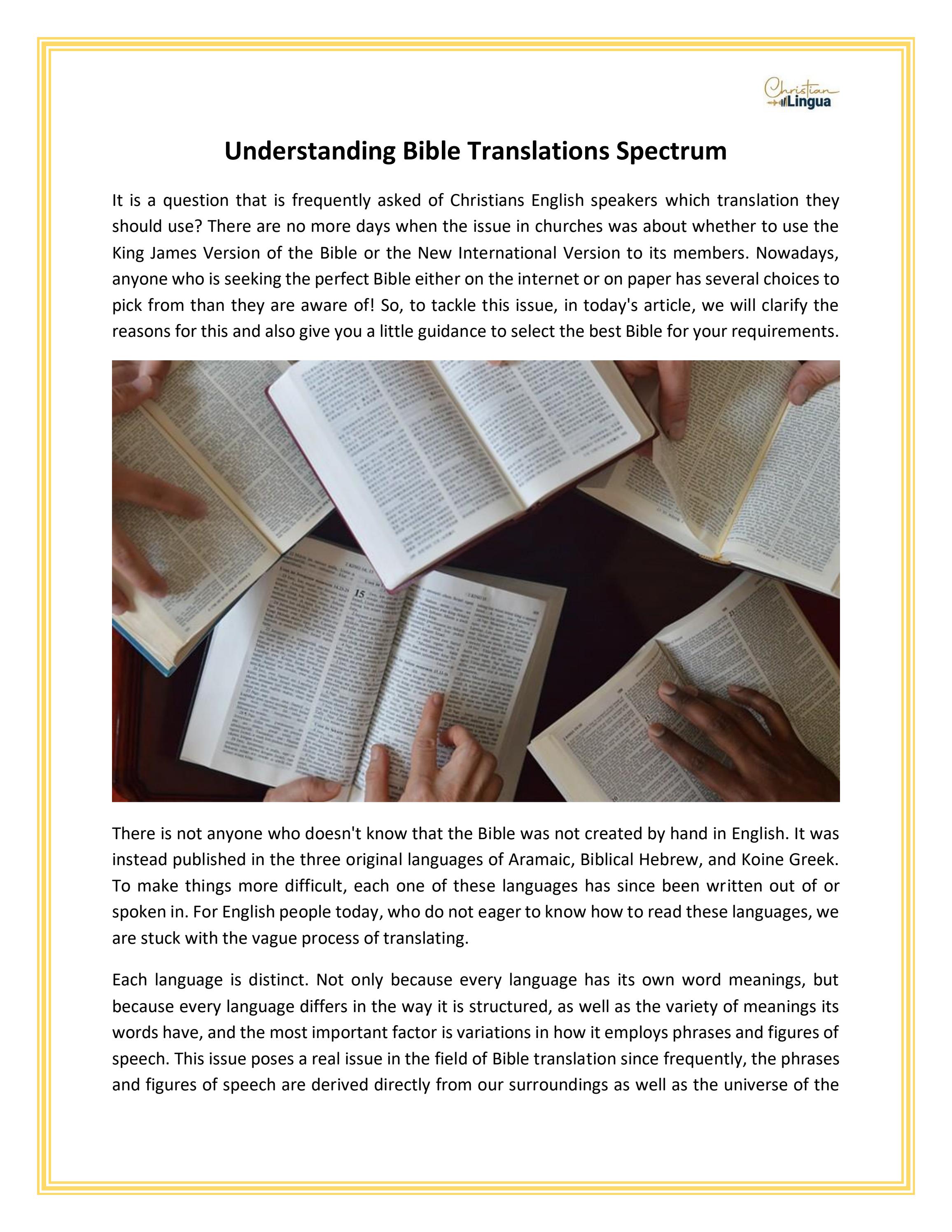 Understanding Bible Translations Spectrum by Christian Lingua ...