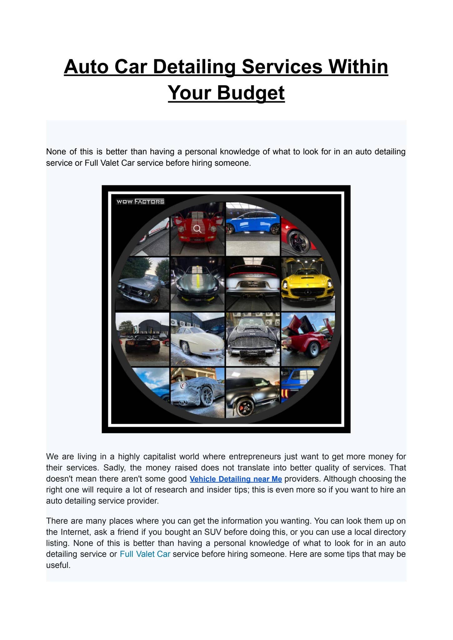 Auto Car Detailing Services Within Your Budget by wowfactors - Issuu