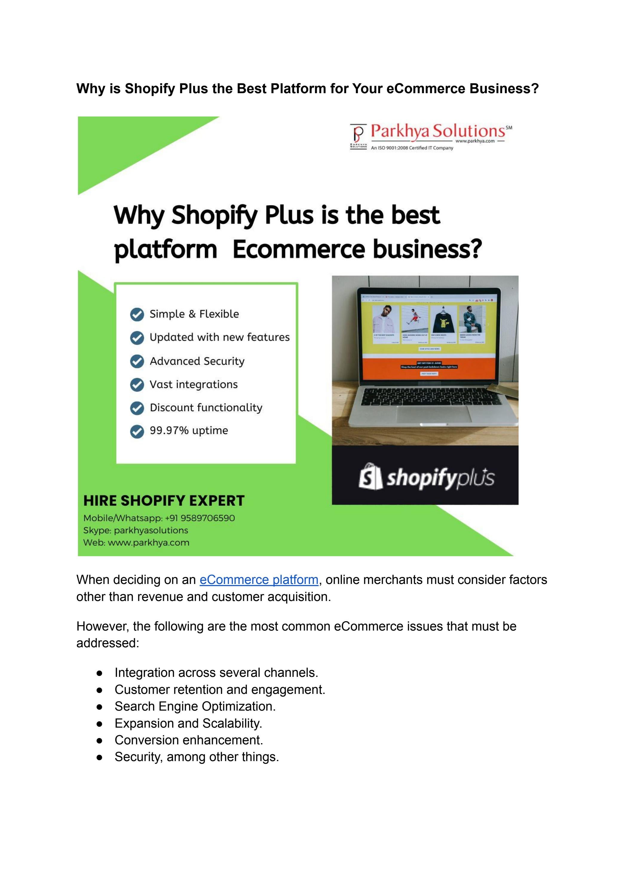Why is Shopify Plus the Best Platform for Your eCommerce Business? by Parkhya Solutions - Issuu