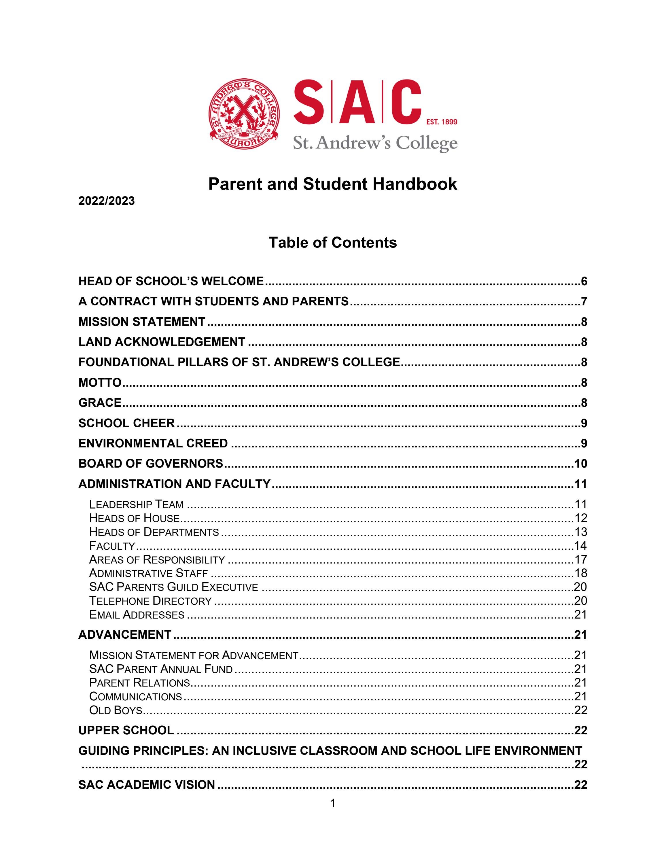 Parent and Student Handbook - St. Andrew's College by St. Andrew's ...