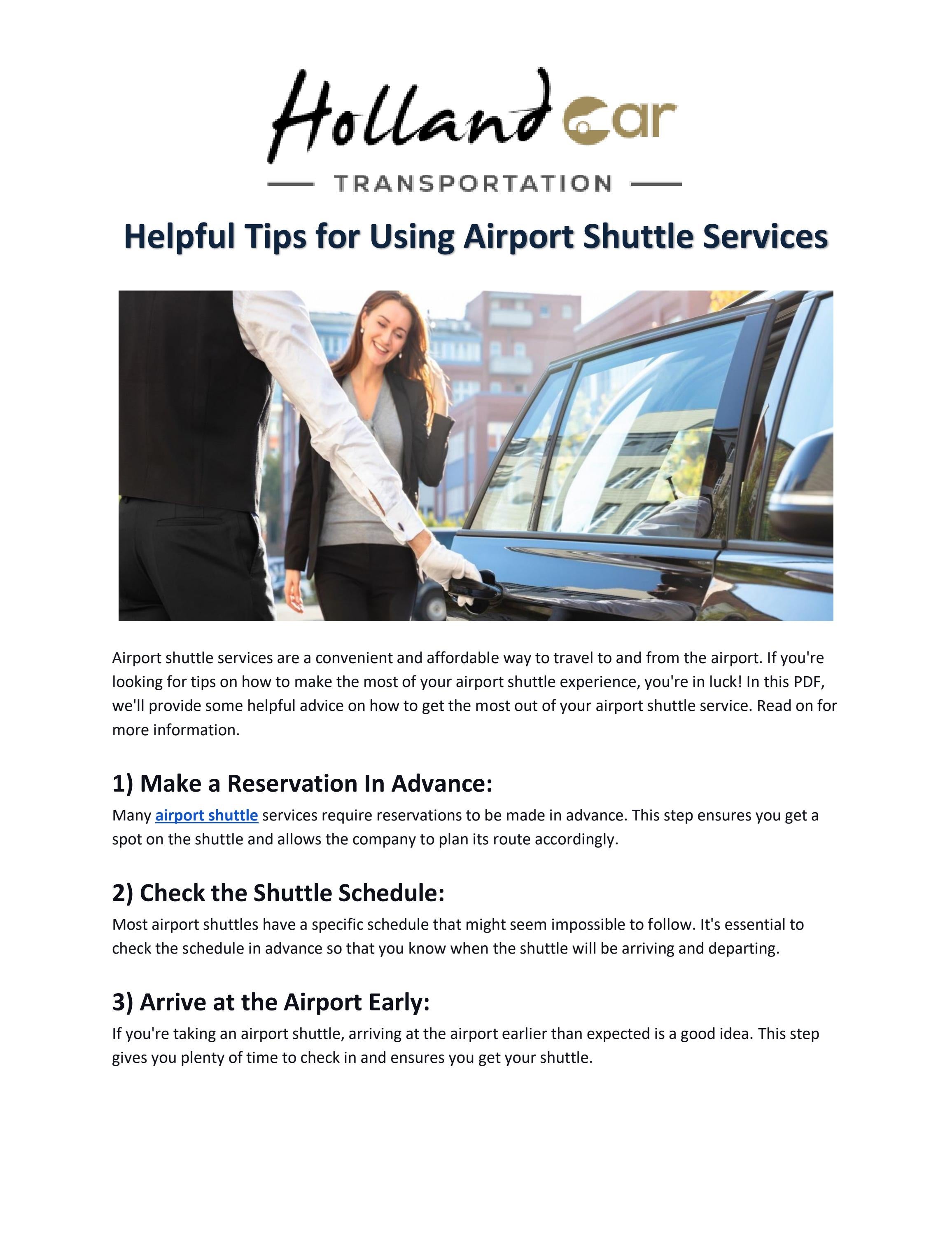 Helpful Tips for Using Airport Shuttle Services by Holland Car ...