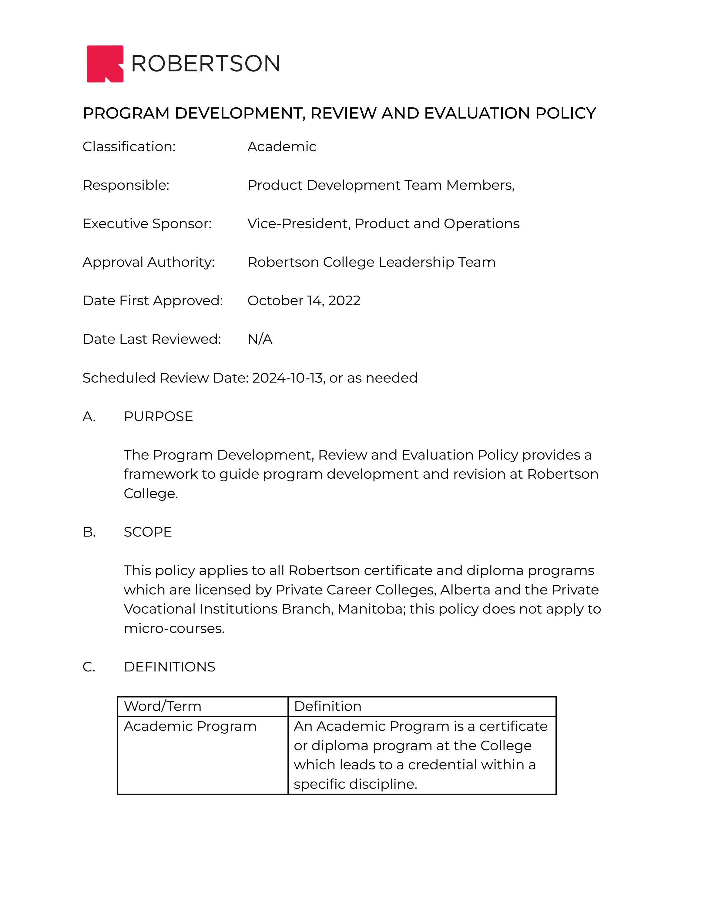 Program Development, Review and Evaluation Policy by Education Canada ...