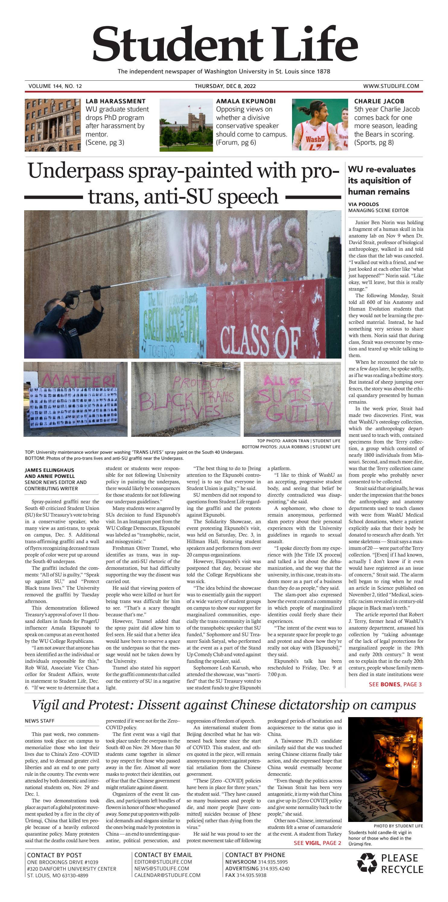 December 8, 2022 Student Life Newspaper, at Washington University in St ...