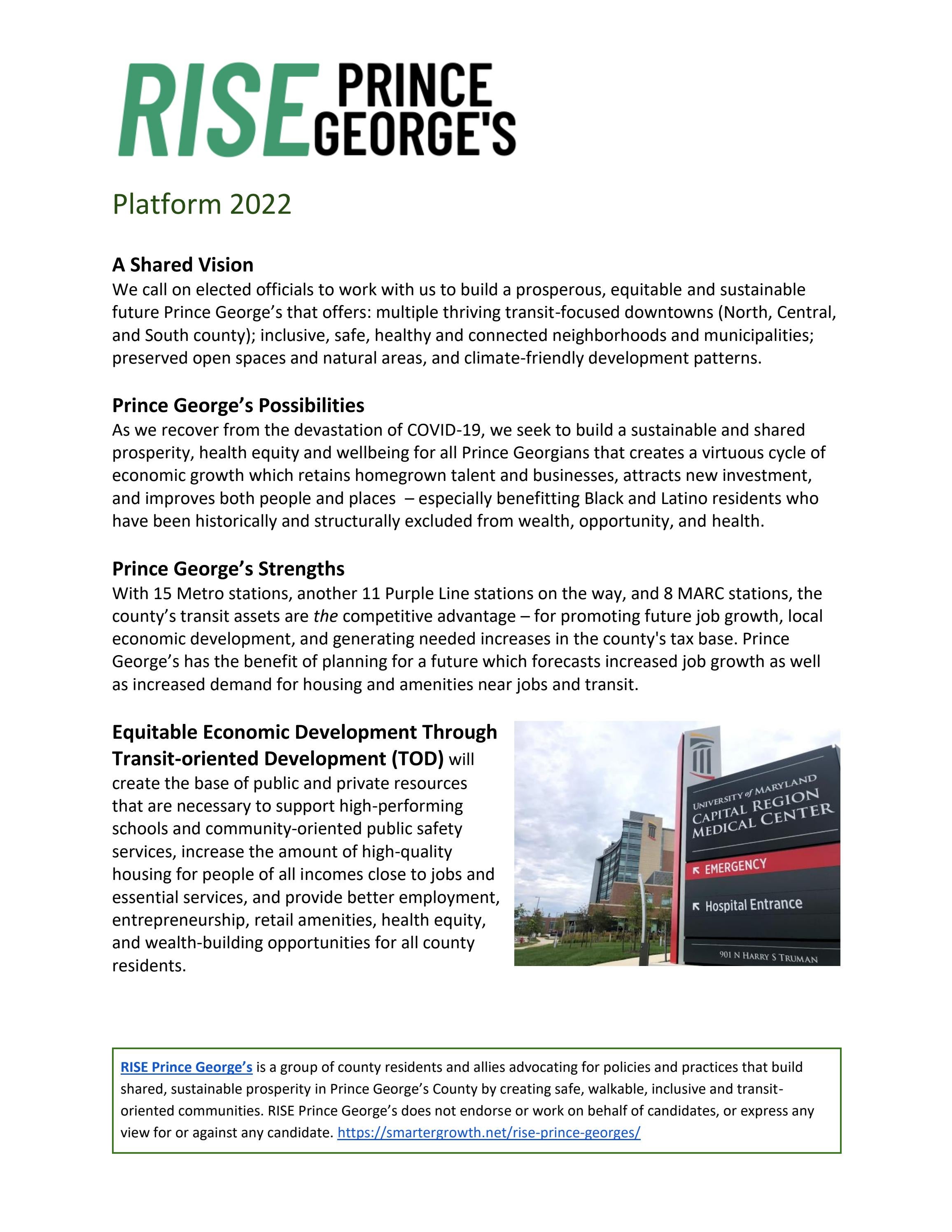 Summary of RISE Prince George's Platform by Coalition for Smarter ...