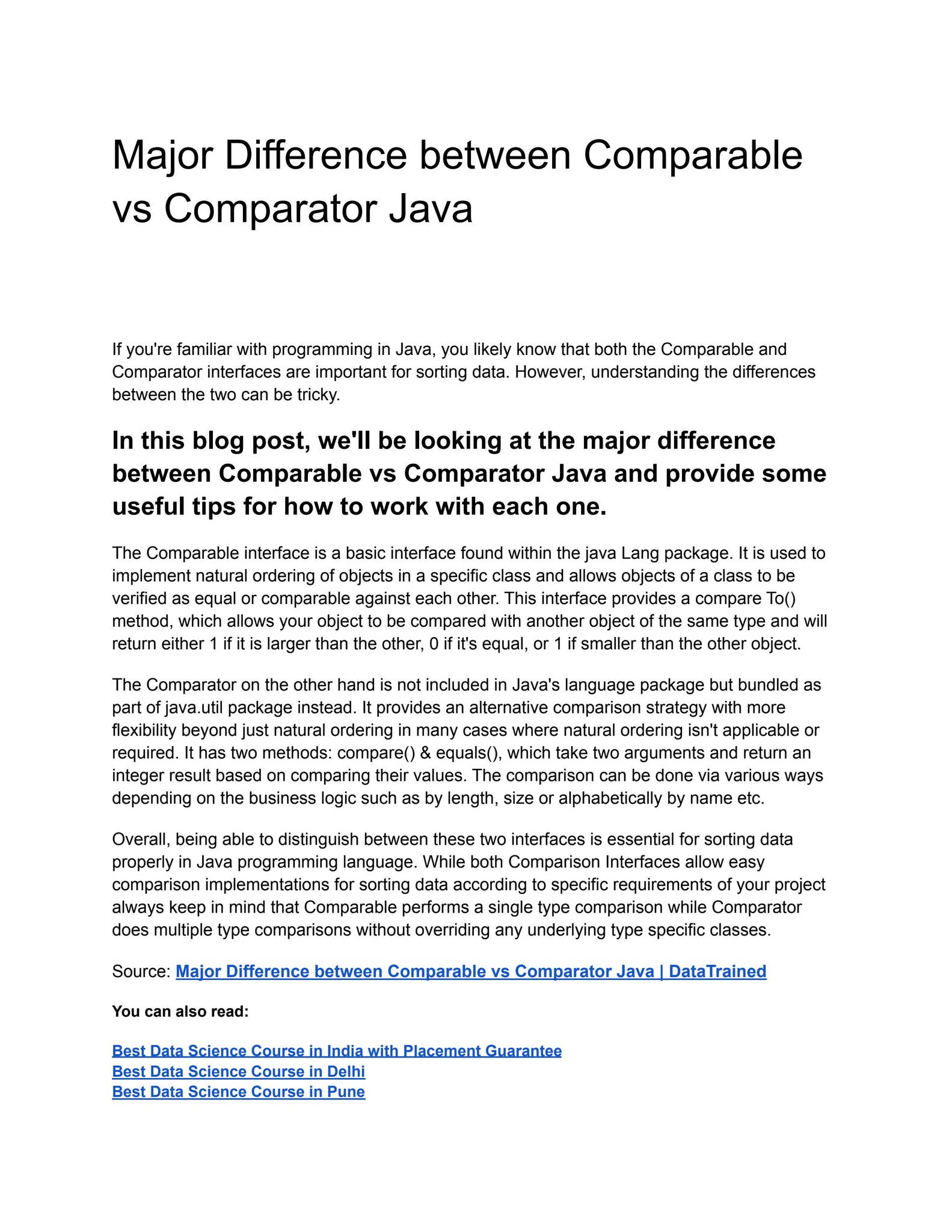 Major Difference between Comparable vs Comparator Java by offpagedata21 ...