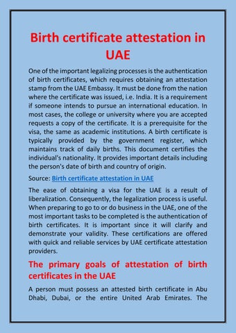 Birth certificate attestation in UAE by power index - Issuu