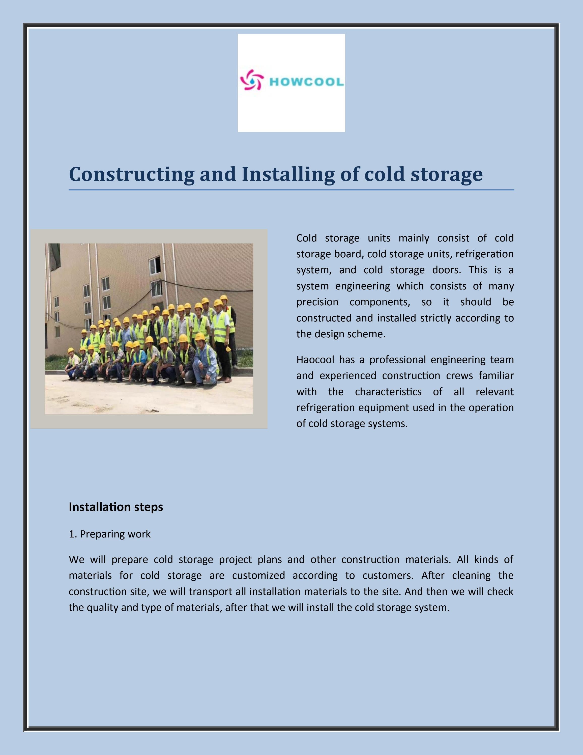 Constructing and Installing of cold storage by Beijing Howcool ...