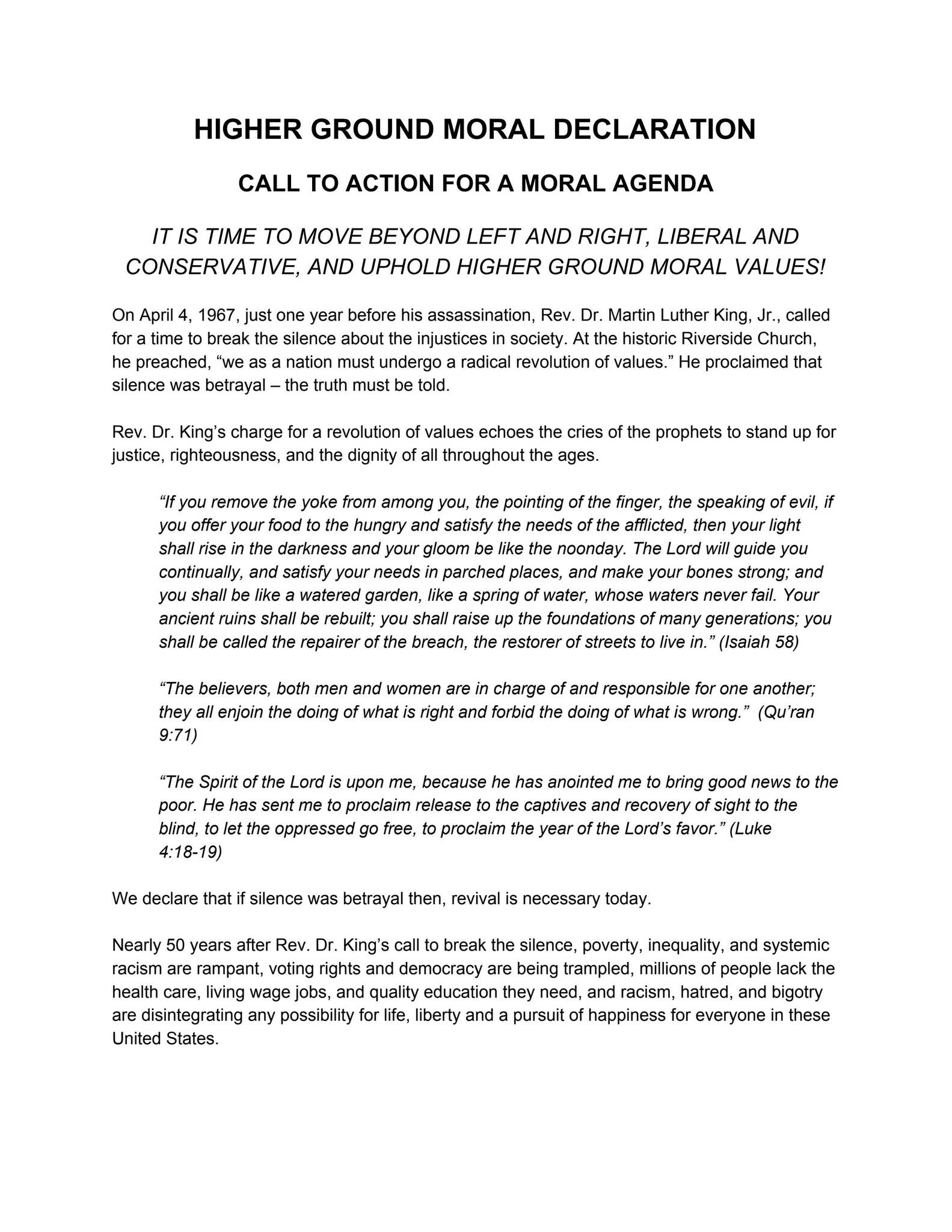 HIGHER GROUND MORAL DECLARATION by breachrepairers - Issuu