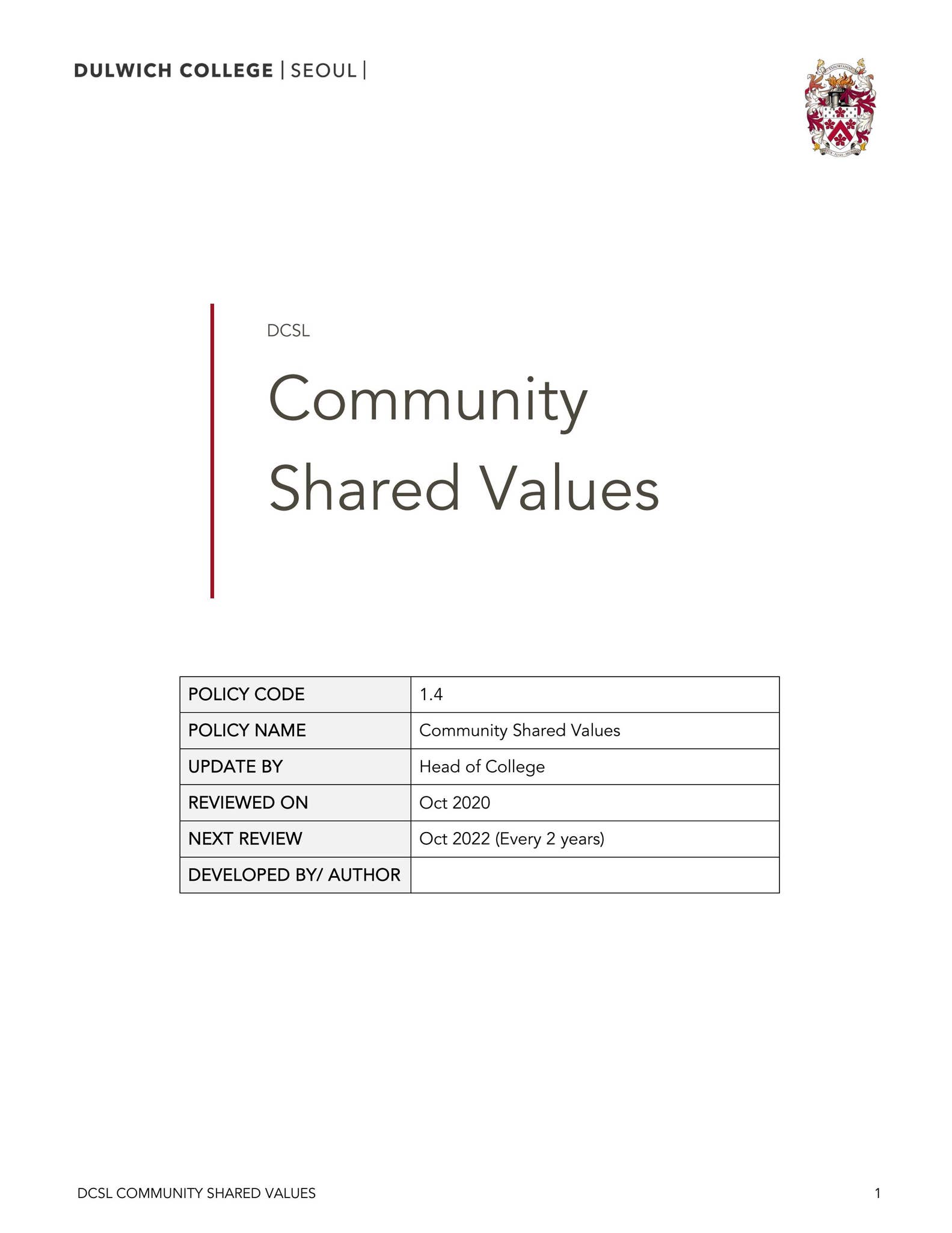 Community Shared Values by Dulwich College Seoul - Issuu