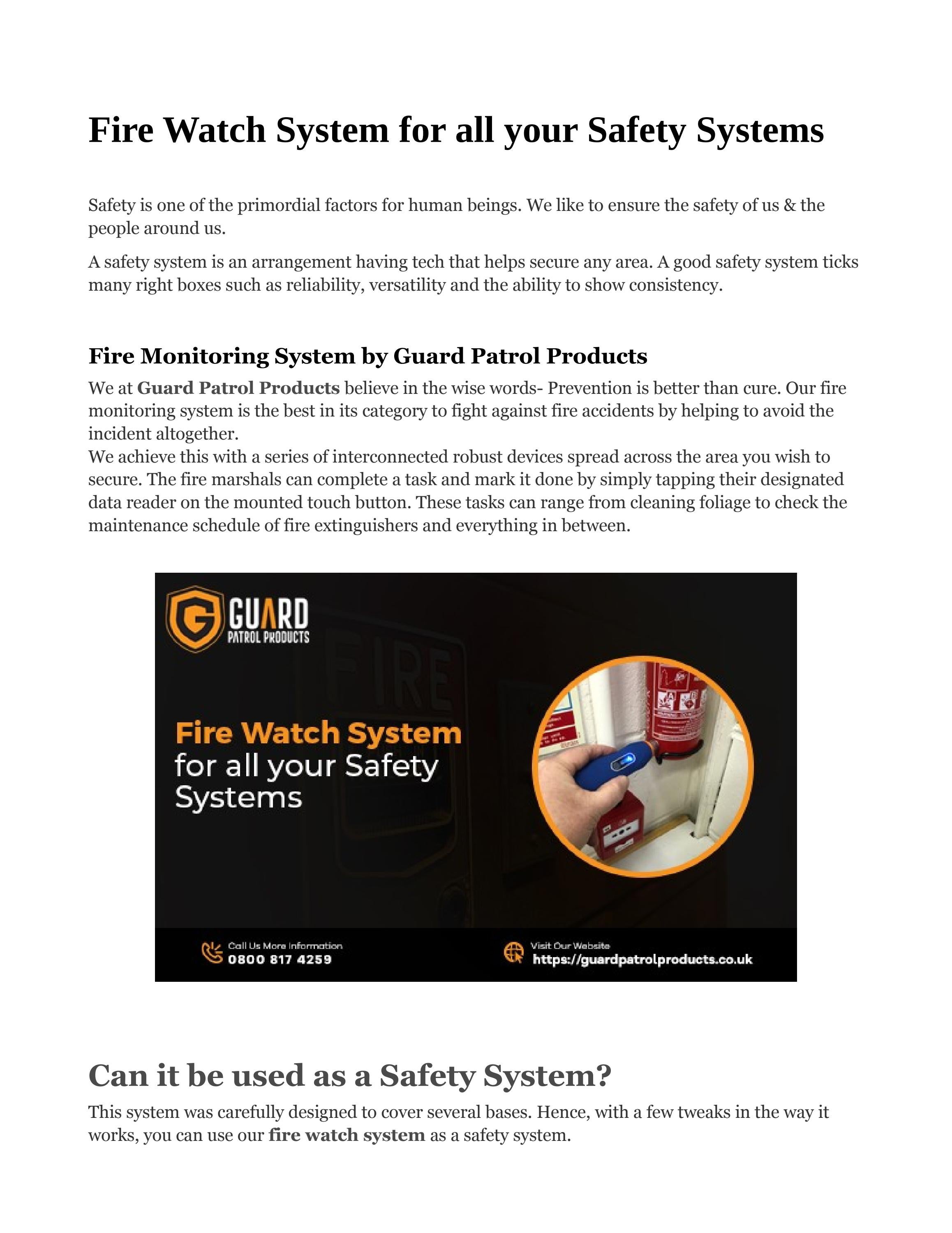 Fire Watch System for all your Safety Systems by Guard Patrol Products ...