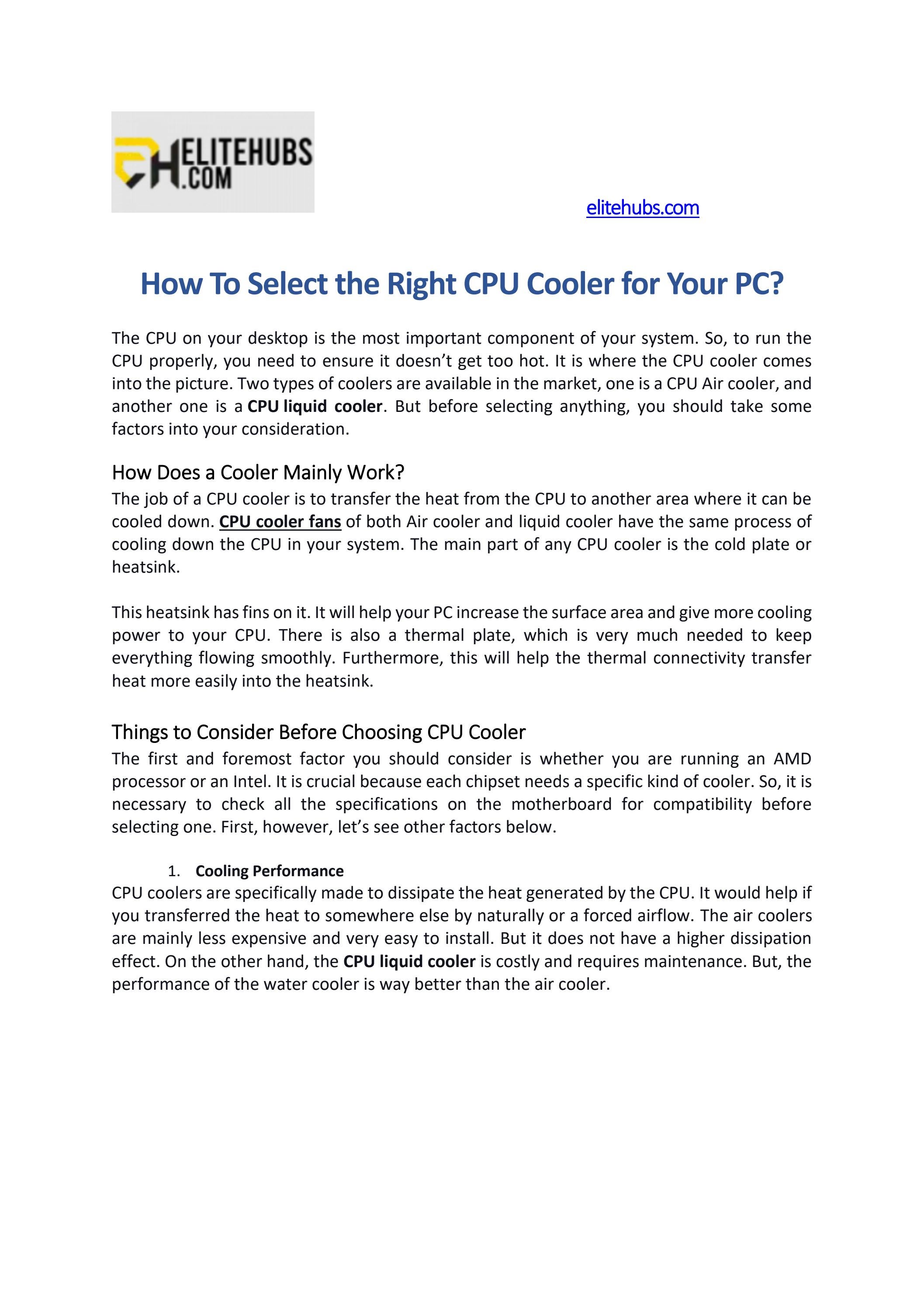 How To Select the Right CPU Cooler for Your PC? by Shantnu Singh - Issuu