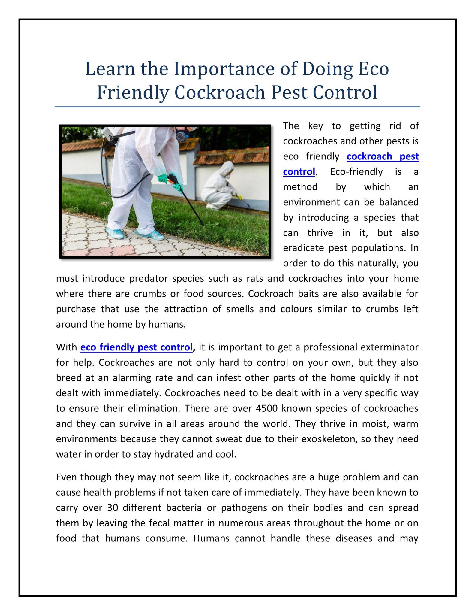 Learn the Importance of Doing Eco Friendly Cockroach Pest Control by ...