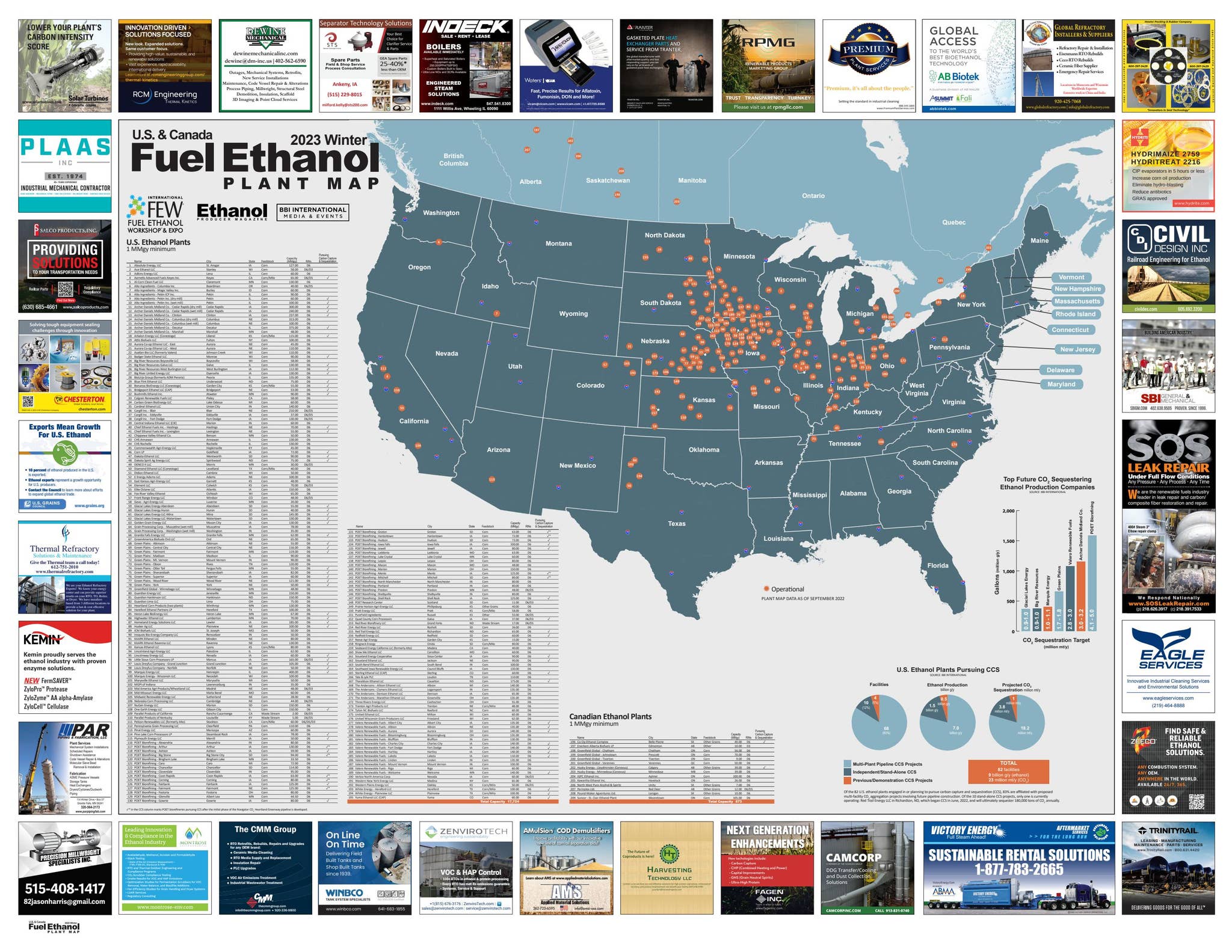 2023 Winter U.S. & Canada Fuel Ethanol Plant Map by BBI International ...