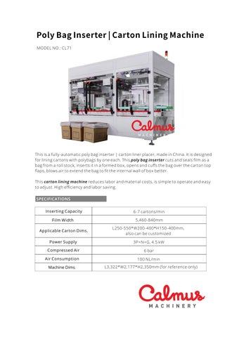 Poly Bag Inserter Machine for Lining Carton Box by Calmus Machinery - Issuu