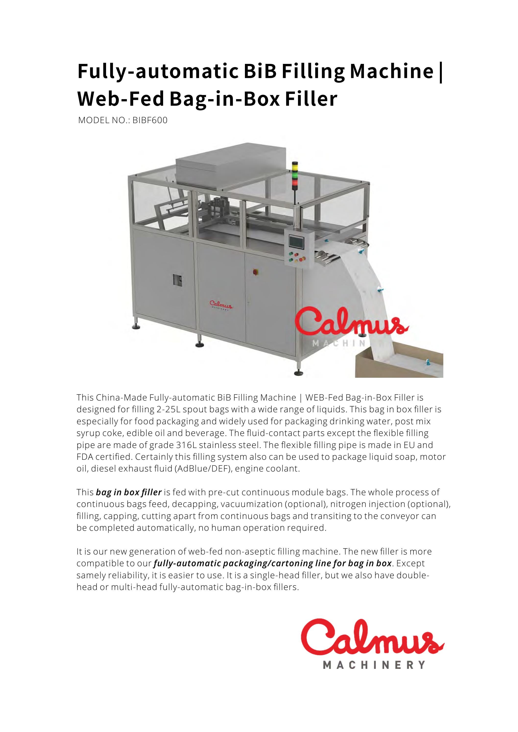 Calmus BiB Filling Machine Bag in Box Filler BIBF600 by Calmus ...