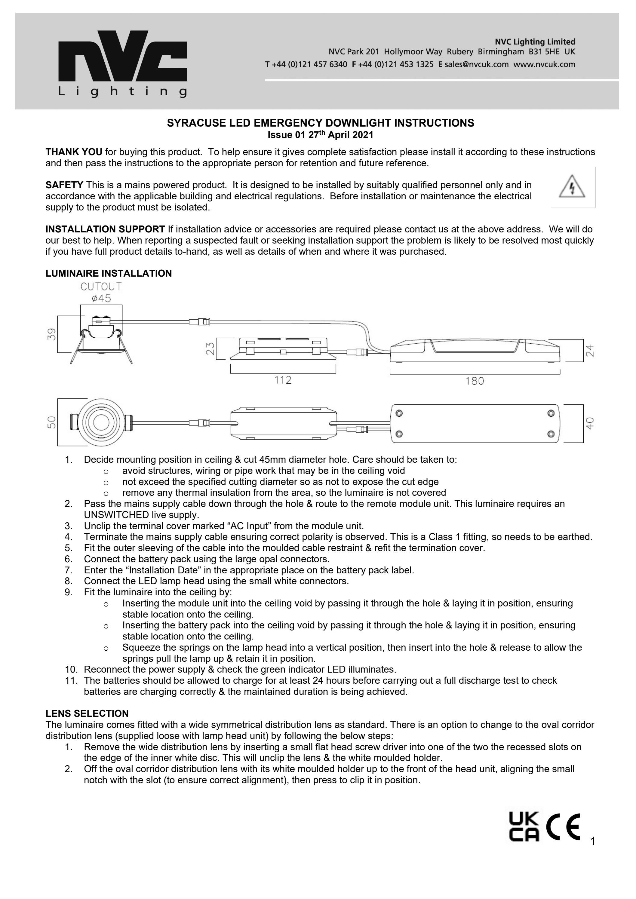 SYRACUSE LED Emergency Downlight - Instructions by NVC Lighting UK - Issuu