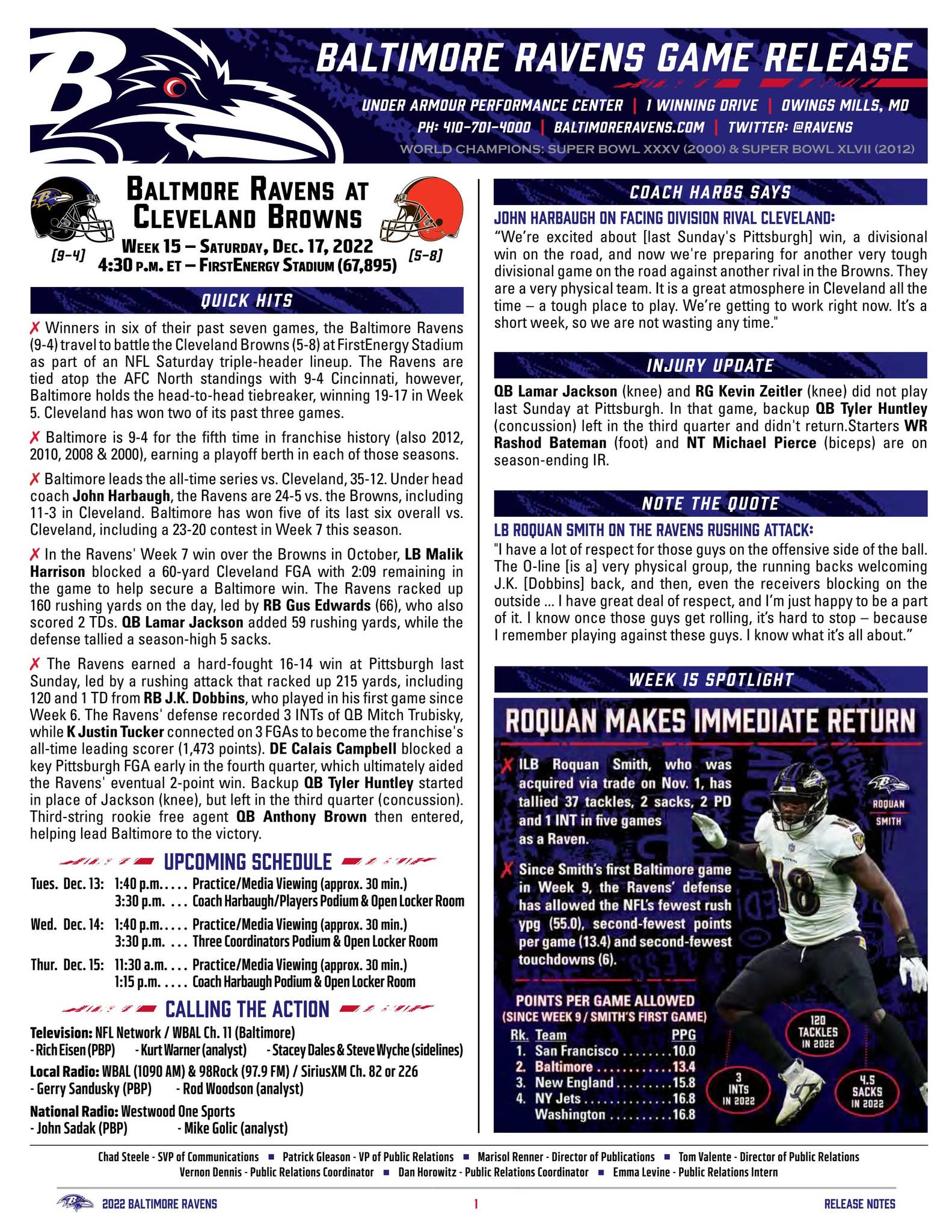 Game Release: Ravens at Browns by Baltimore Ravens - Issuu