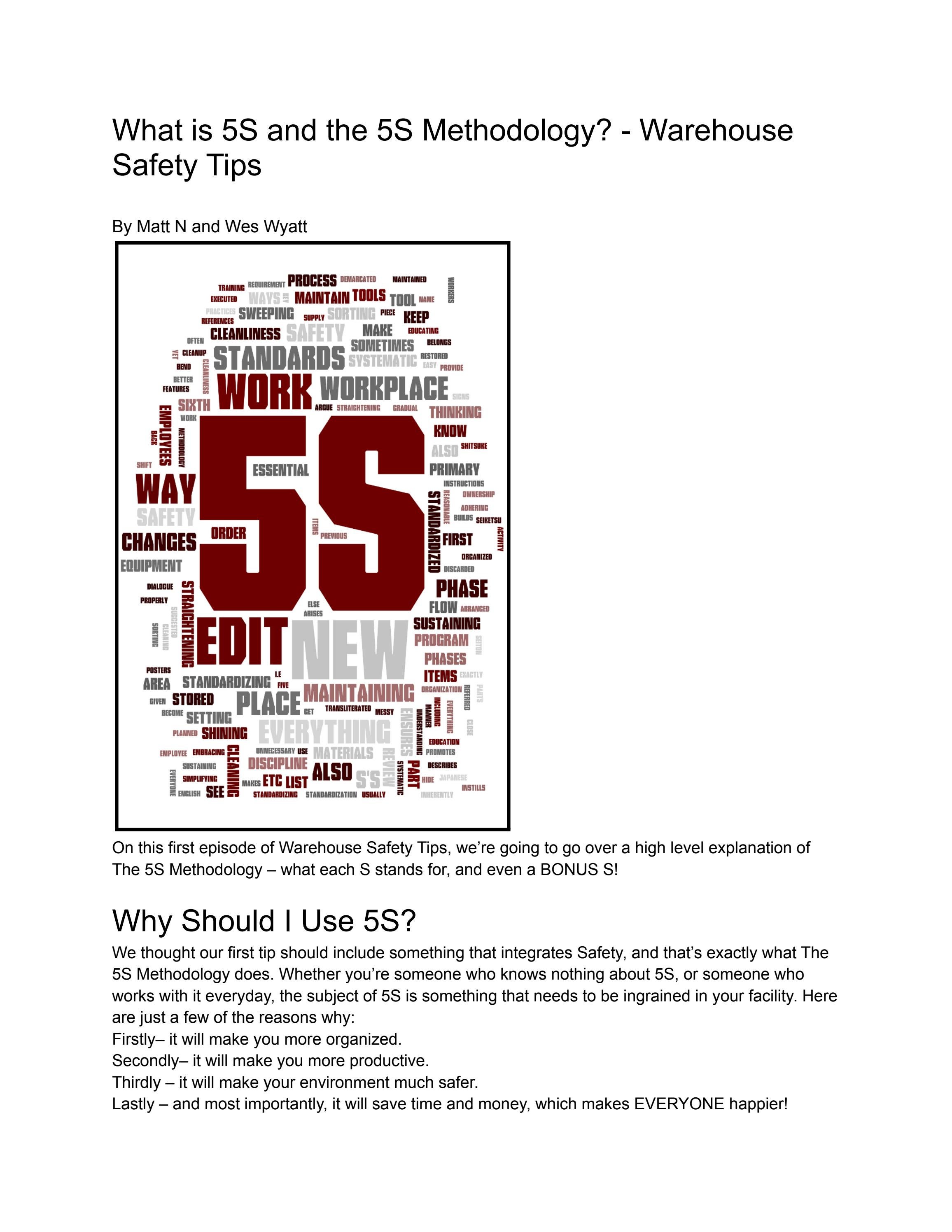 What is 5s Methodology and 5s? - Warehouse Safety Tips by Mighty Line ...