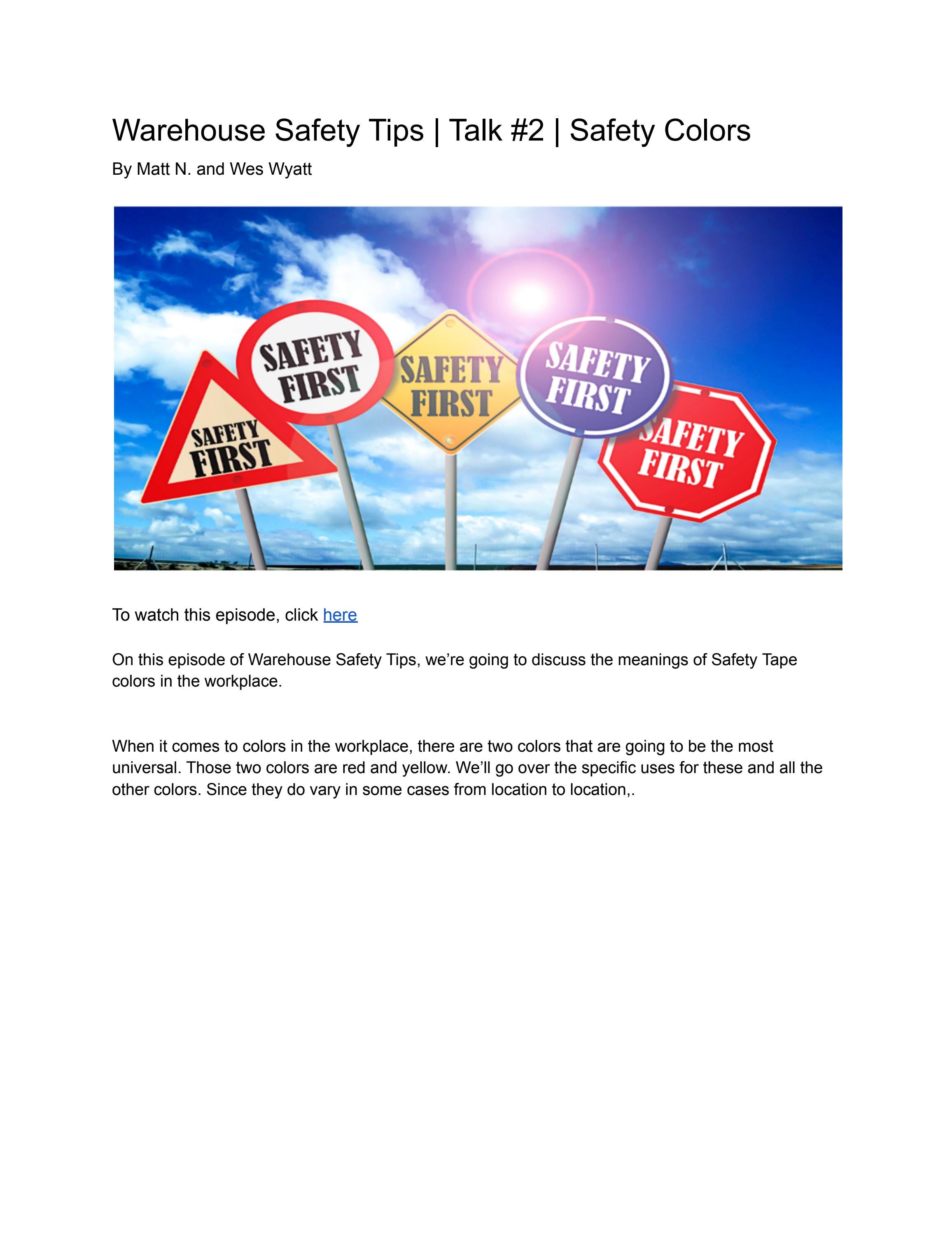Safety Colors for Floor Marking - Safety Talk # 2 - Warehouse Safety ...