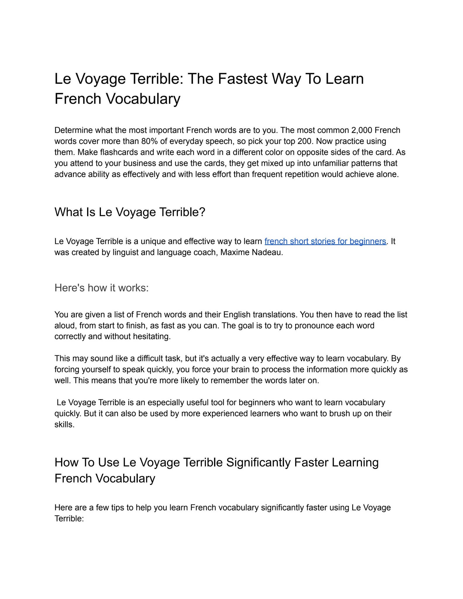 Le Voyage Terrible: The Fastest Way To Learn French Vocabulary by CCube ...