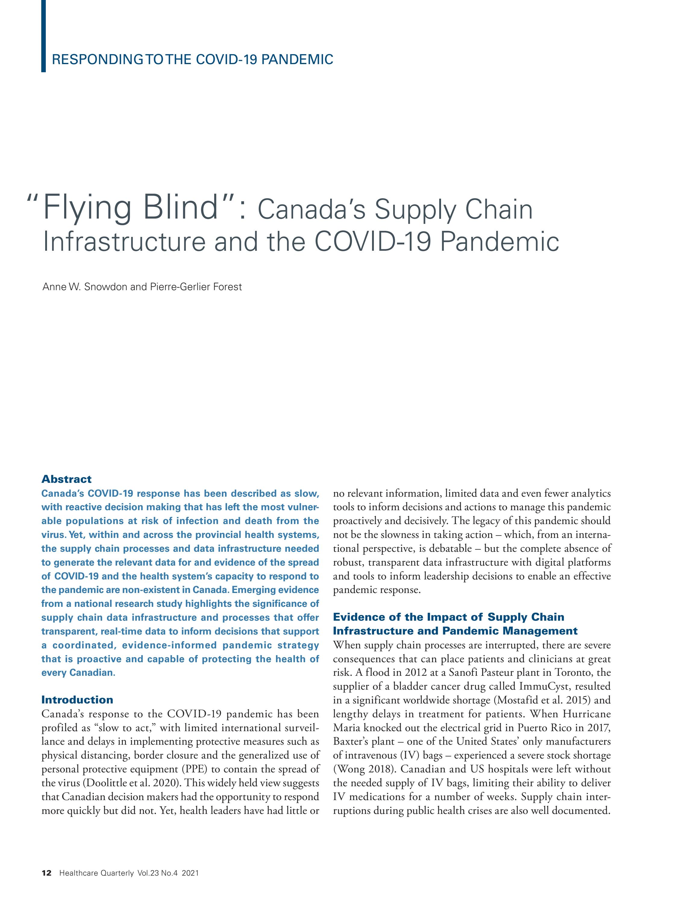 “Flying Blind”: Canada’s Supply Chain Infrastructure and the COVID-19 ...