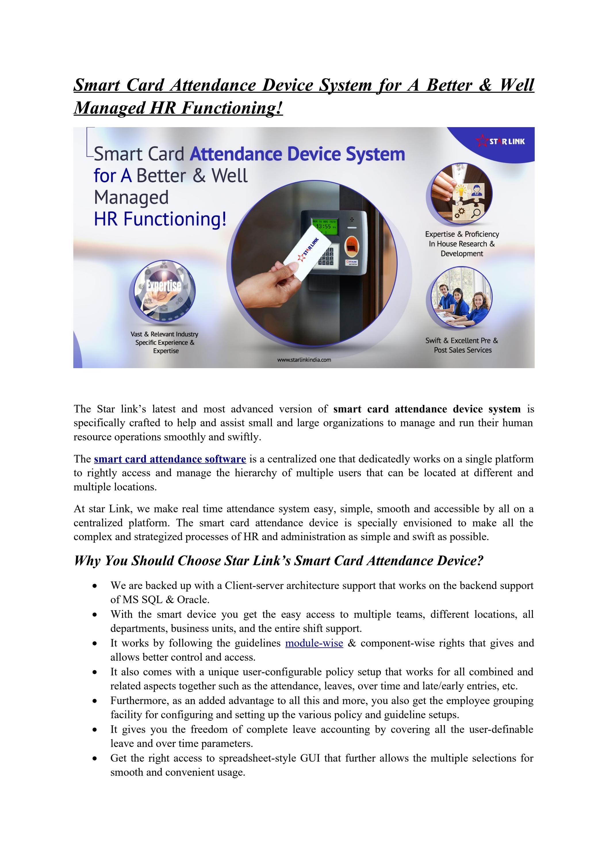 Smart Card Attendance Device System for A Better & Well Managed HR ...