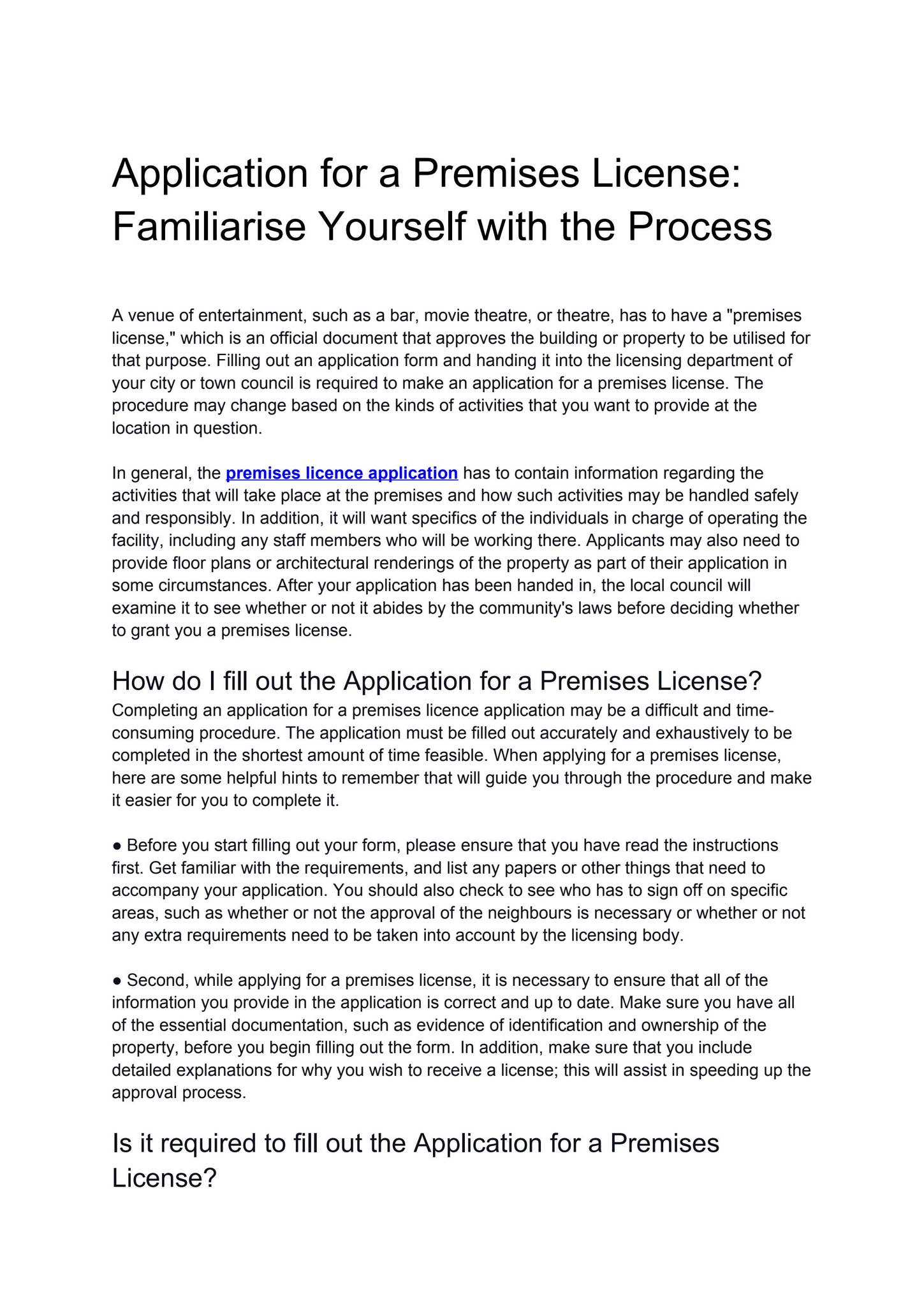 Application for a Premises License: Familiarise Yourself with the ...
