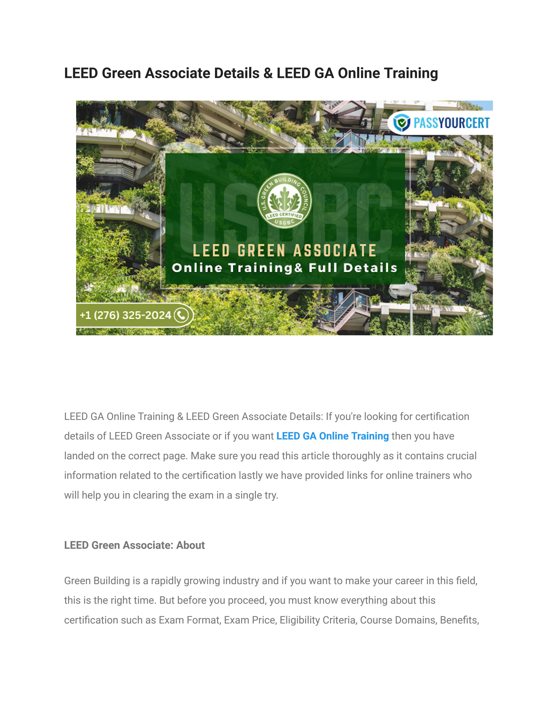 LEED Green Associate Details & LEED GA Online Training by passyourcert ...
