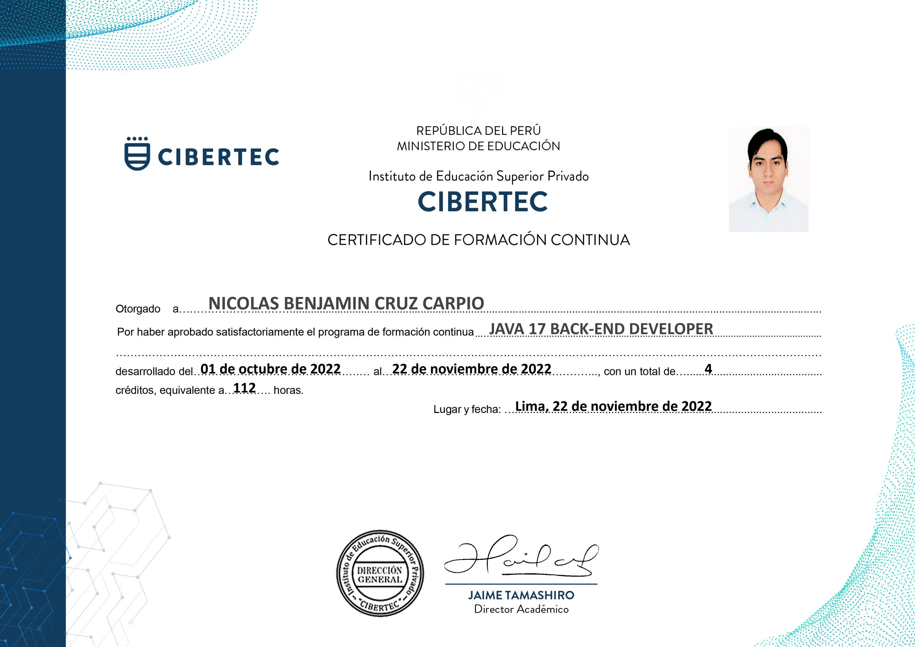 Cibertec - Java 17 Back End Developer by Nicolas Benjamin Cruz Carpio ...