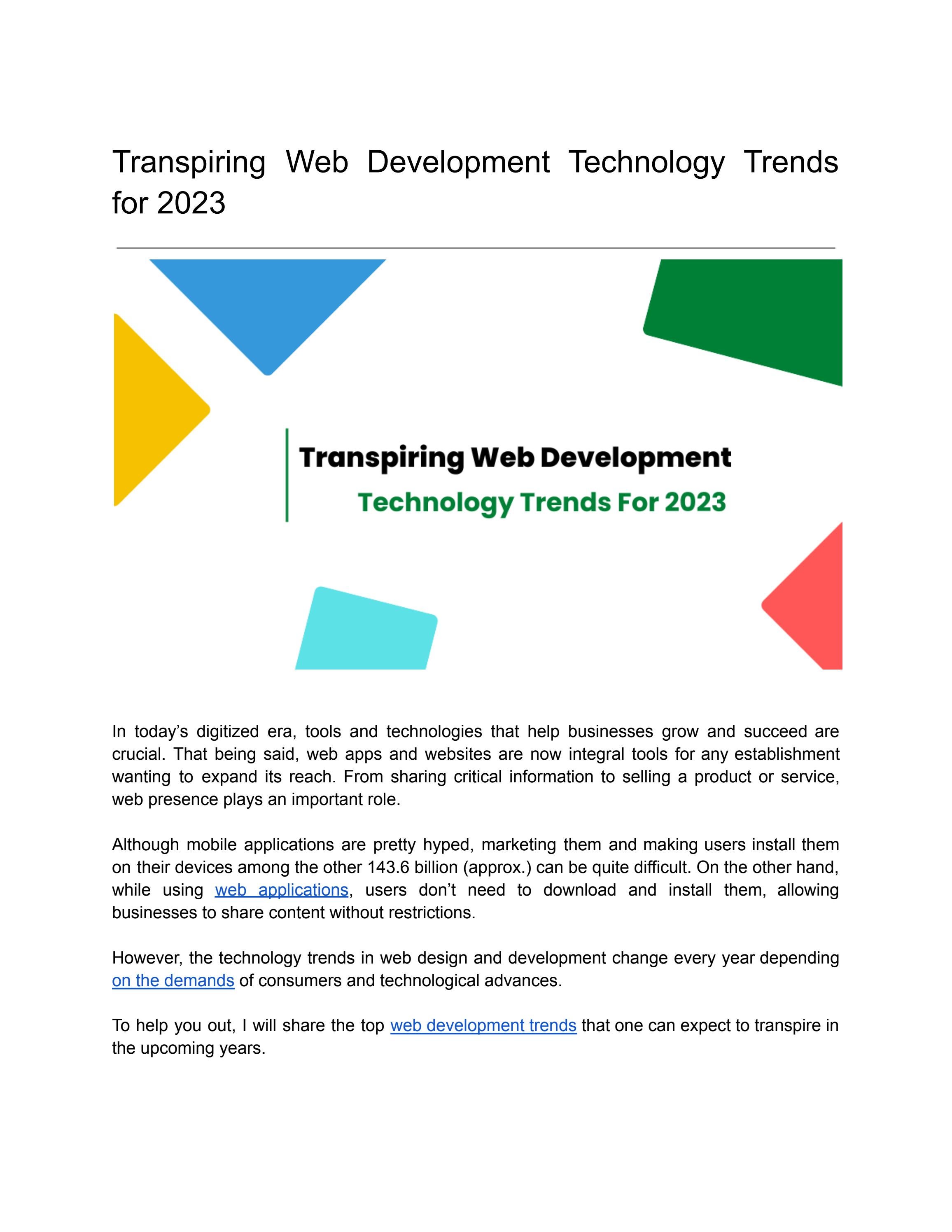 Transpiring Web Development Technology Trends for 2023 by Mahipal Nehra - Issuu