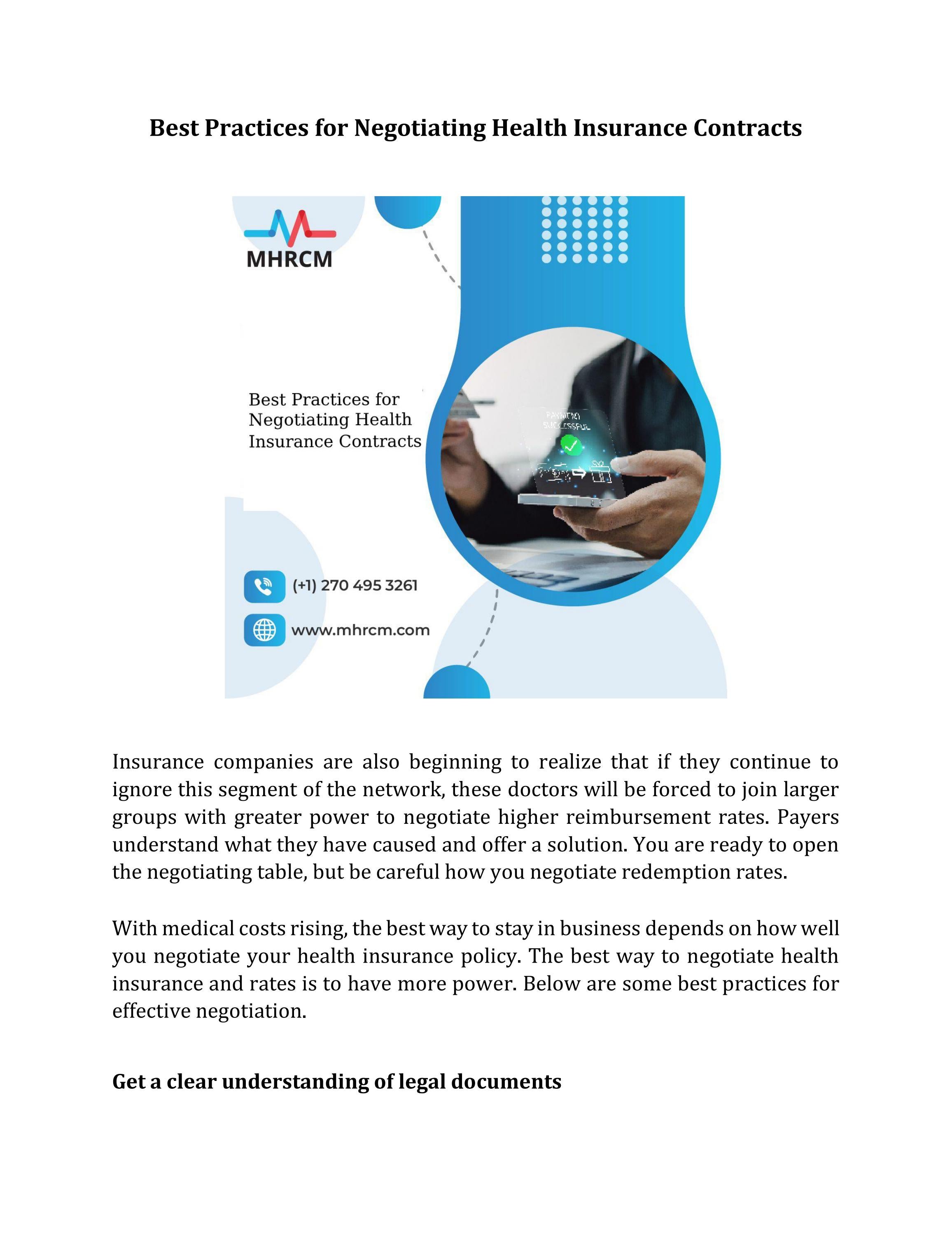 Best Practices for Negotiating Health Insurance Contracts by MHRCM ...