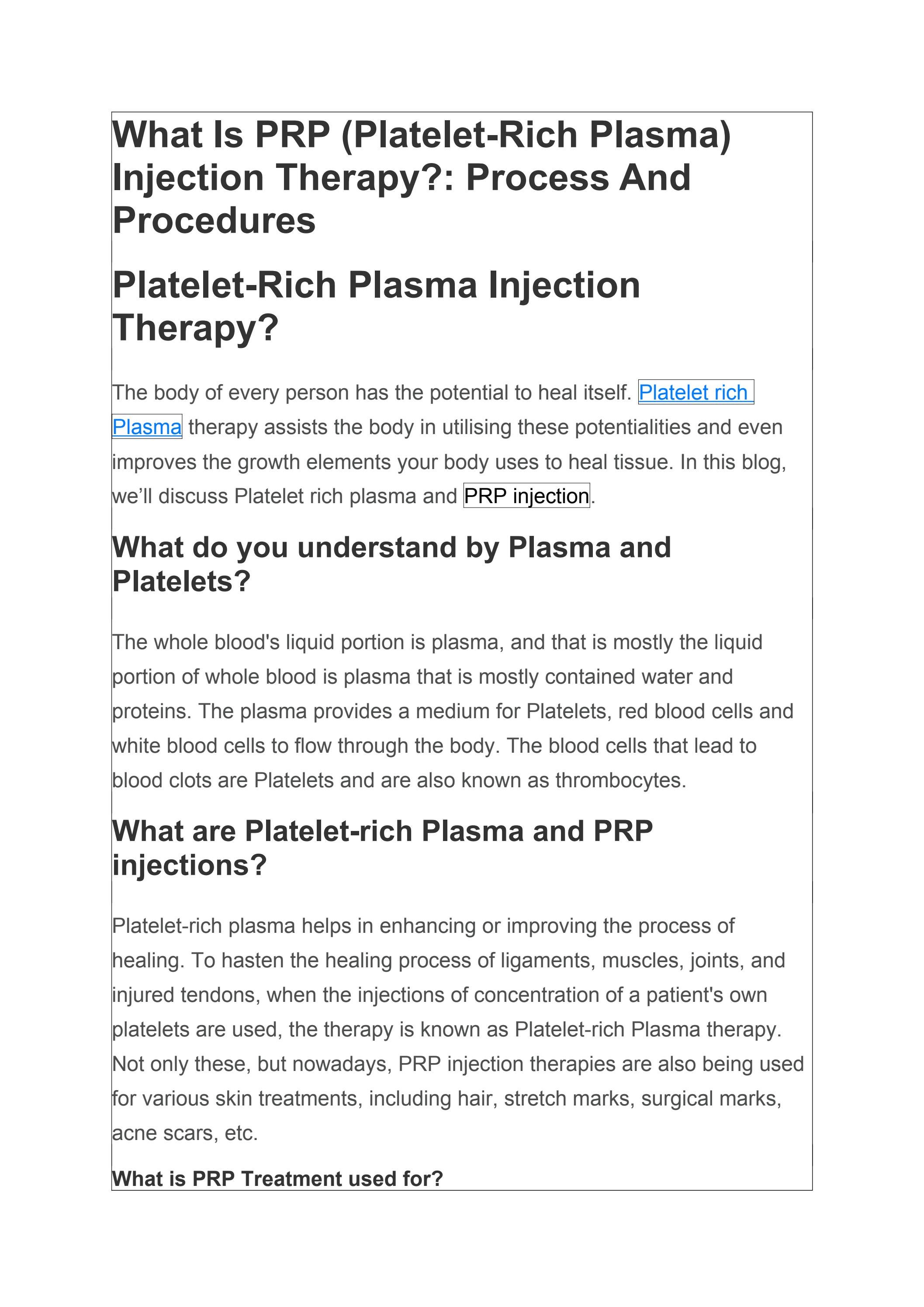 What Is PRP (Platelet-Rich Plasma) Injection Therapy?: Process And ...