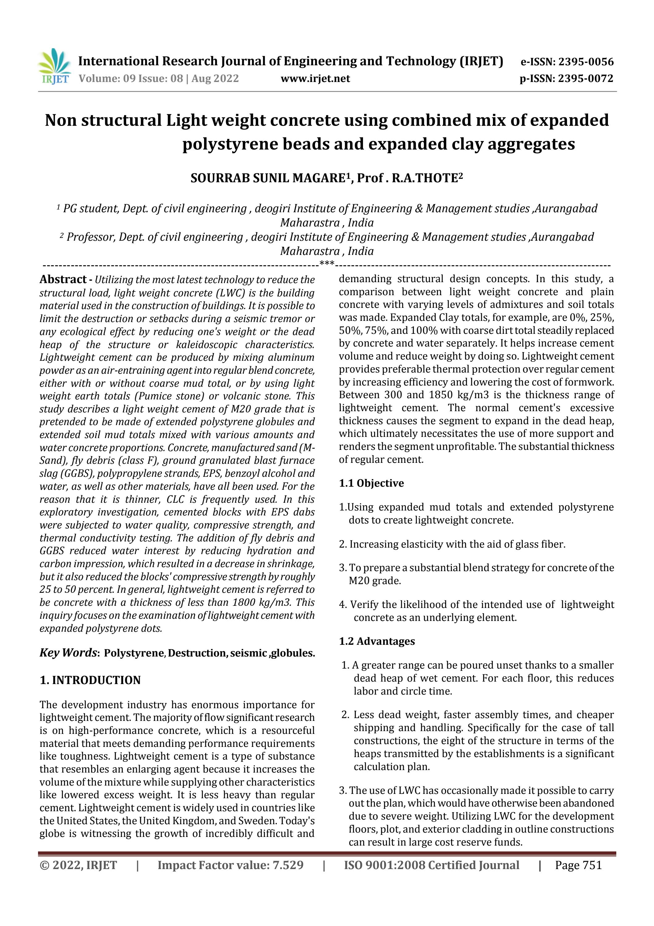 Non structural Light weight concrete using combined mix of expanded ...