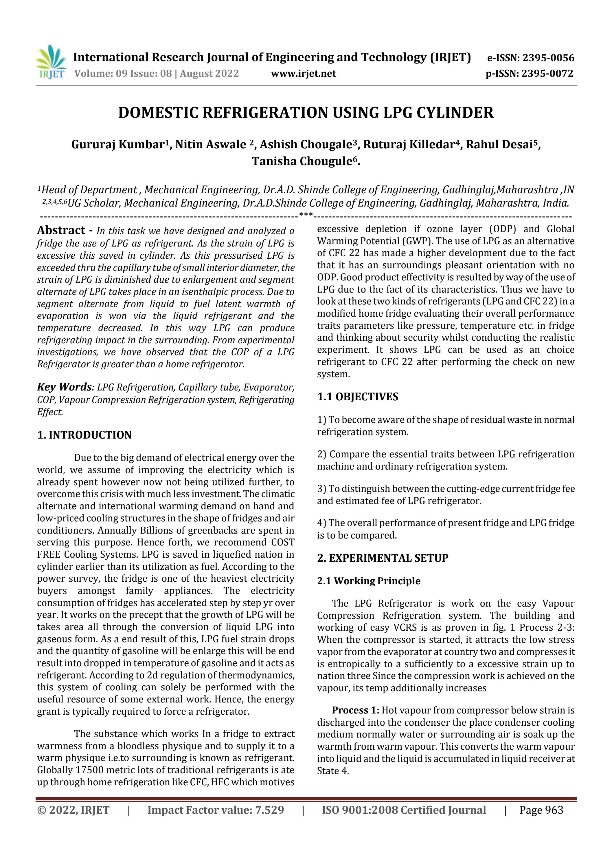 DOMESTIC REFRIGERATION USING LPG CYLINDER by IRJET Journal - Issuu