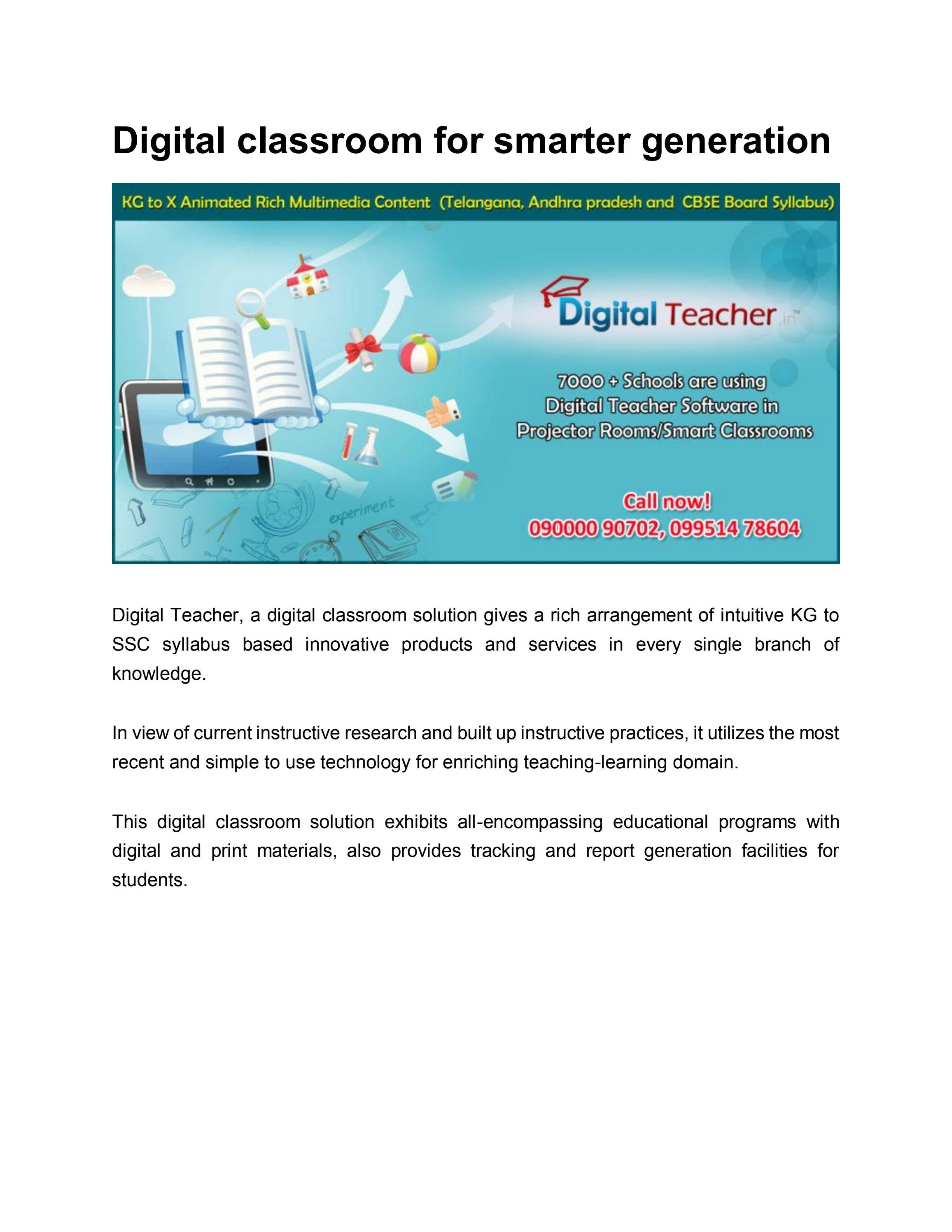 Digital Teacher Digital Classroom for Smarter Generation by Digital ...