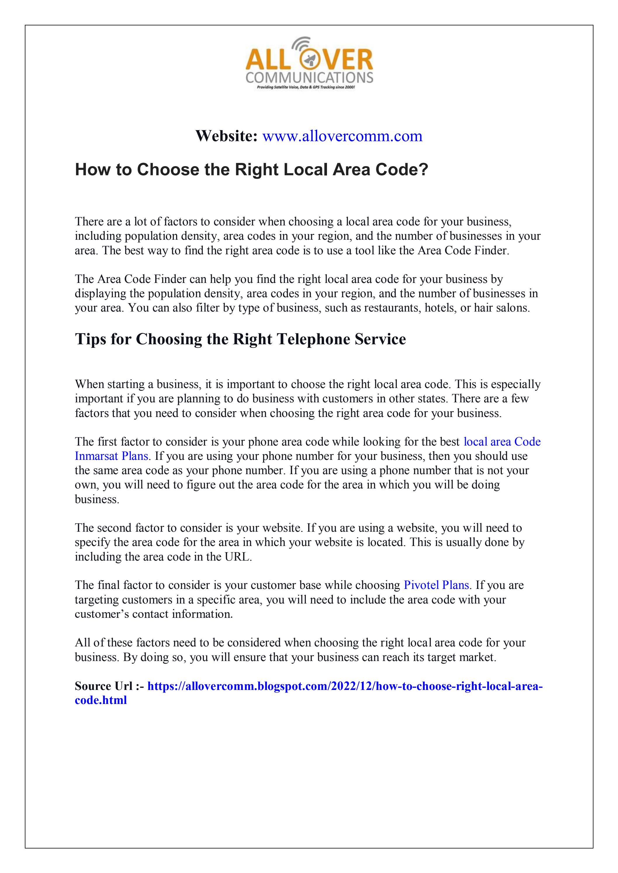 How to Choose the Right Local Area Code? by All Over Communications - Issuu