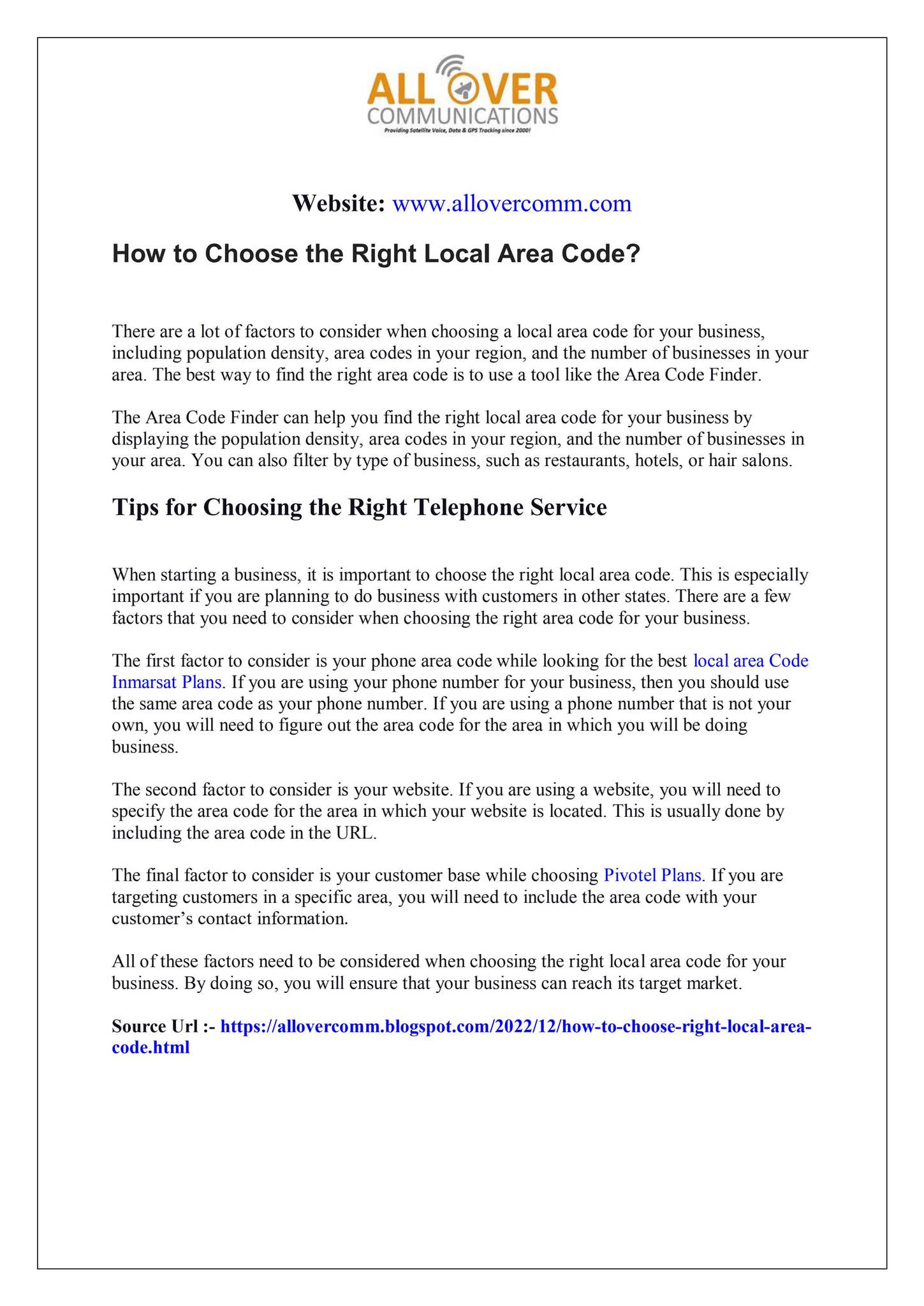 How to Choose the Right Local Area Code? by All Over Communications - Issuu