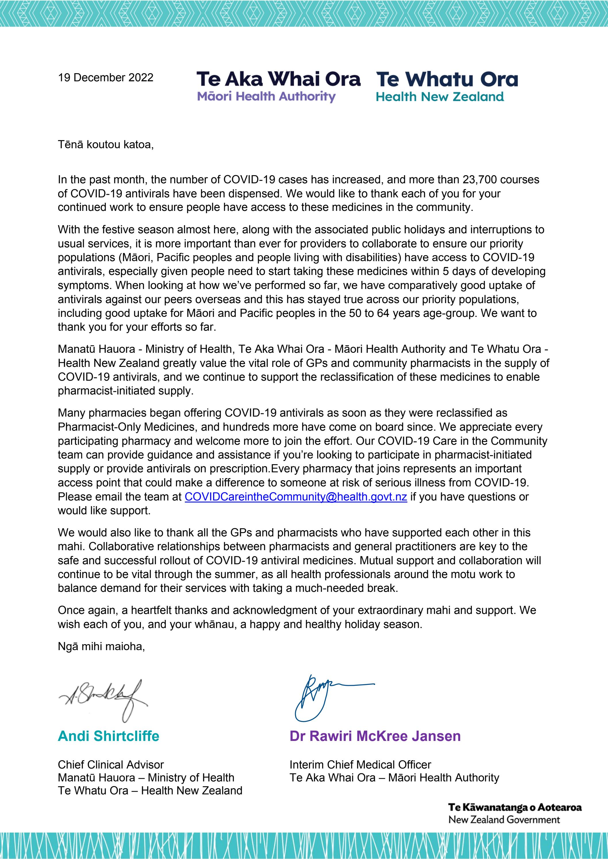 CMO letter re COVID-19 antivirals_19 Dec 2022 by WBOP PHO - Issuu