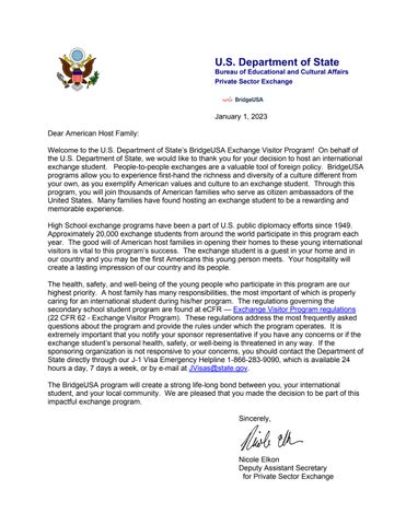 DoS: Host Family Welcome Letter (2023) by Education Travel & Culture ...