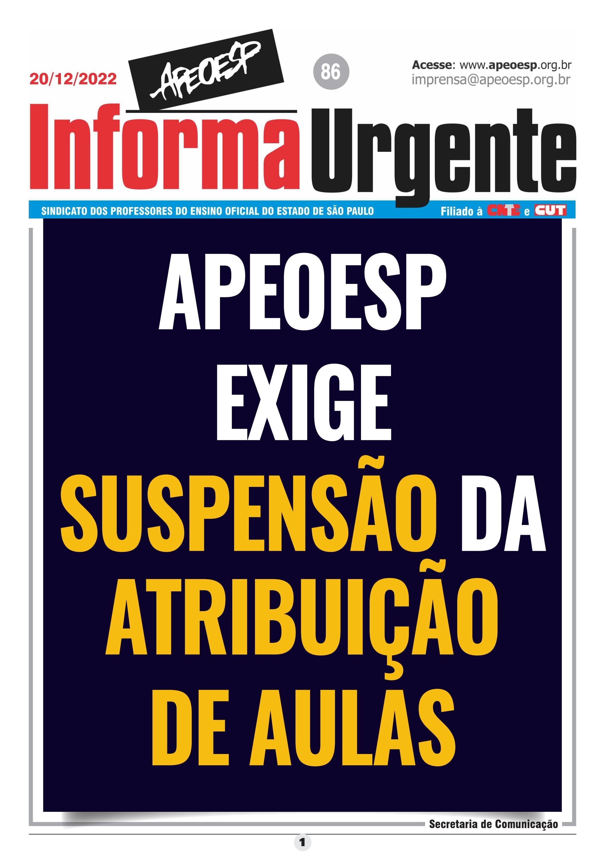 N° 86 Apeoesp Exige SuspensÃo Da AtribuiÇÃo De Aulas By Apeoesp Issuu