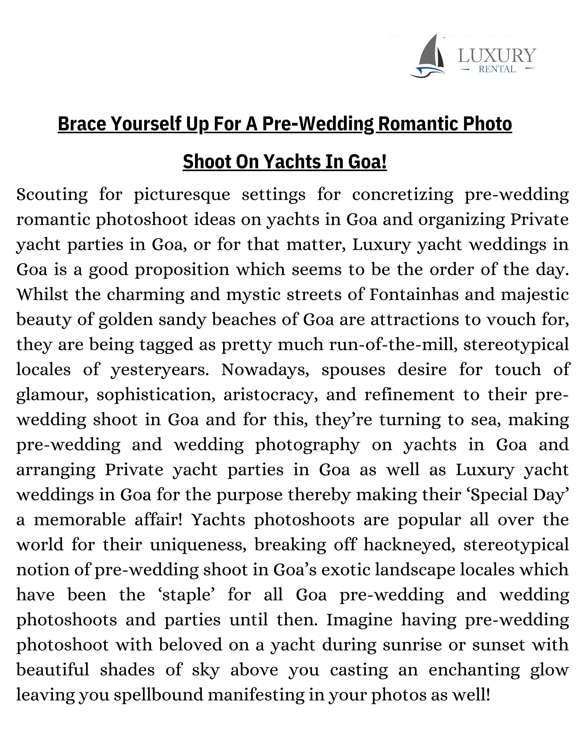 pre-wedding romantic photoshoot ideas on yachts in Goa by Luxury ...