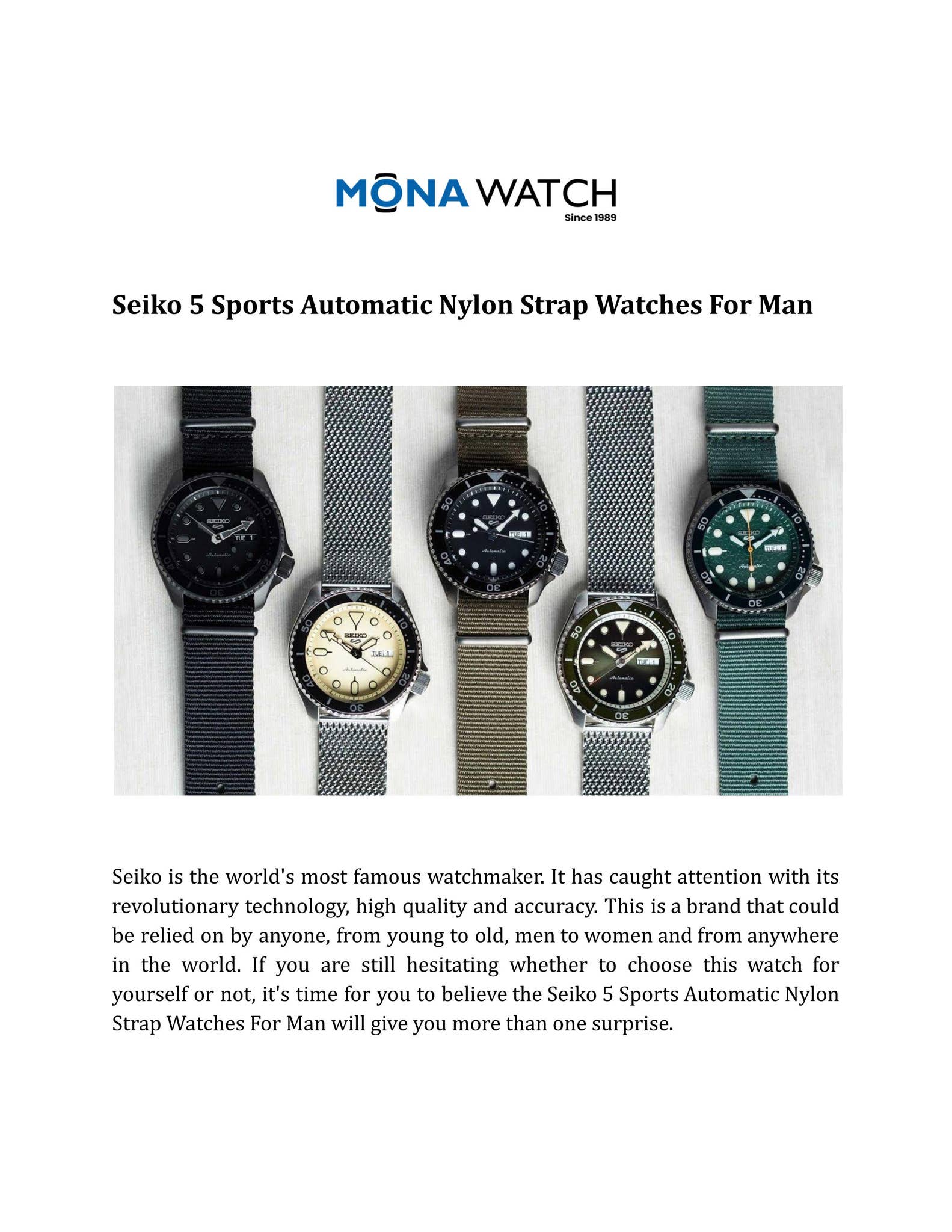 Seiko 5 Sports Automatic Nylon Strap Watches For Man by mona watch - Issuu