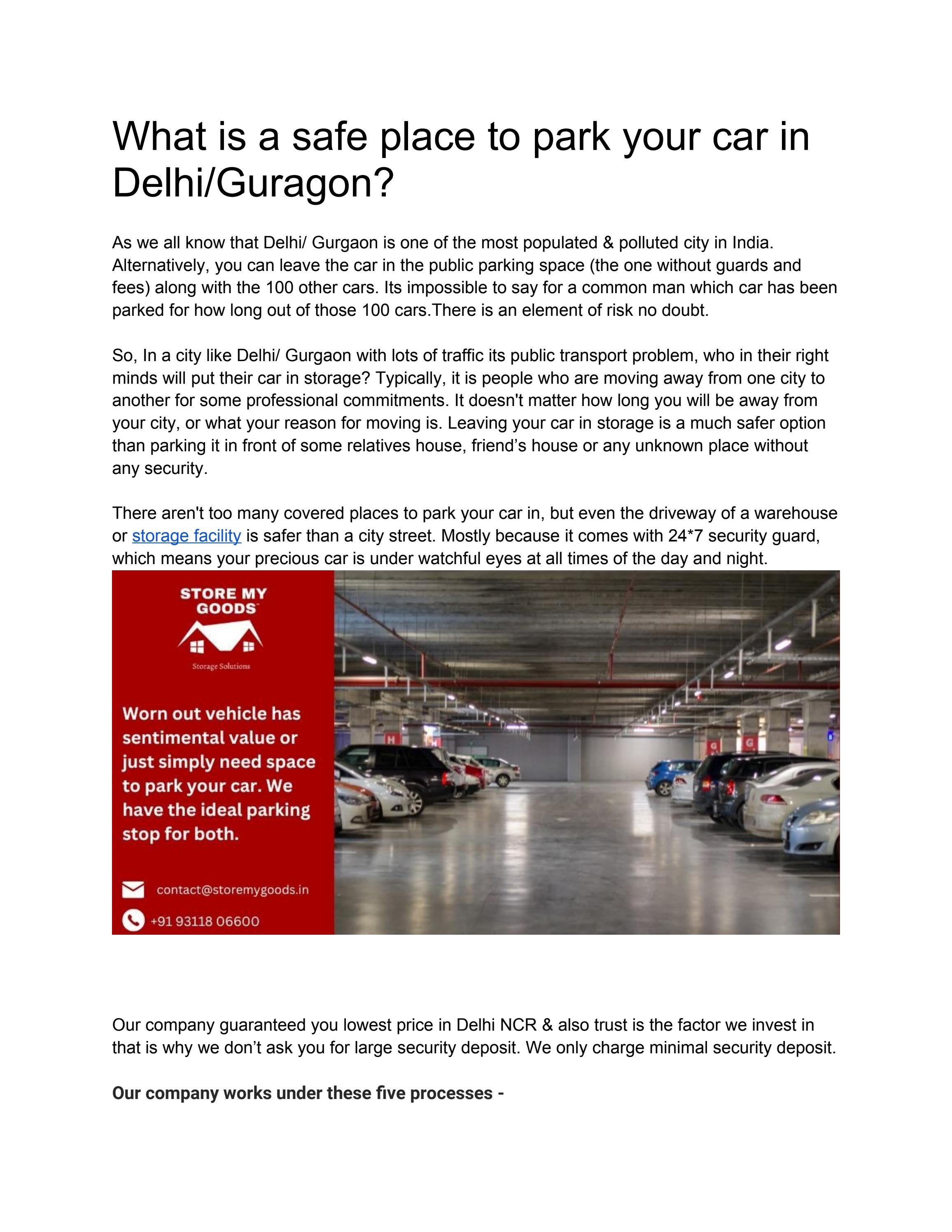 What is a safe place to park your car in Gurgaon? by Store My Goods - Issuu