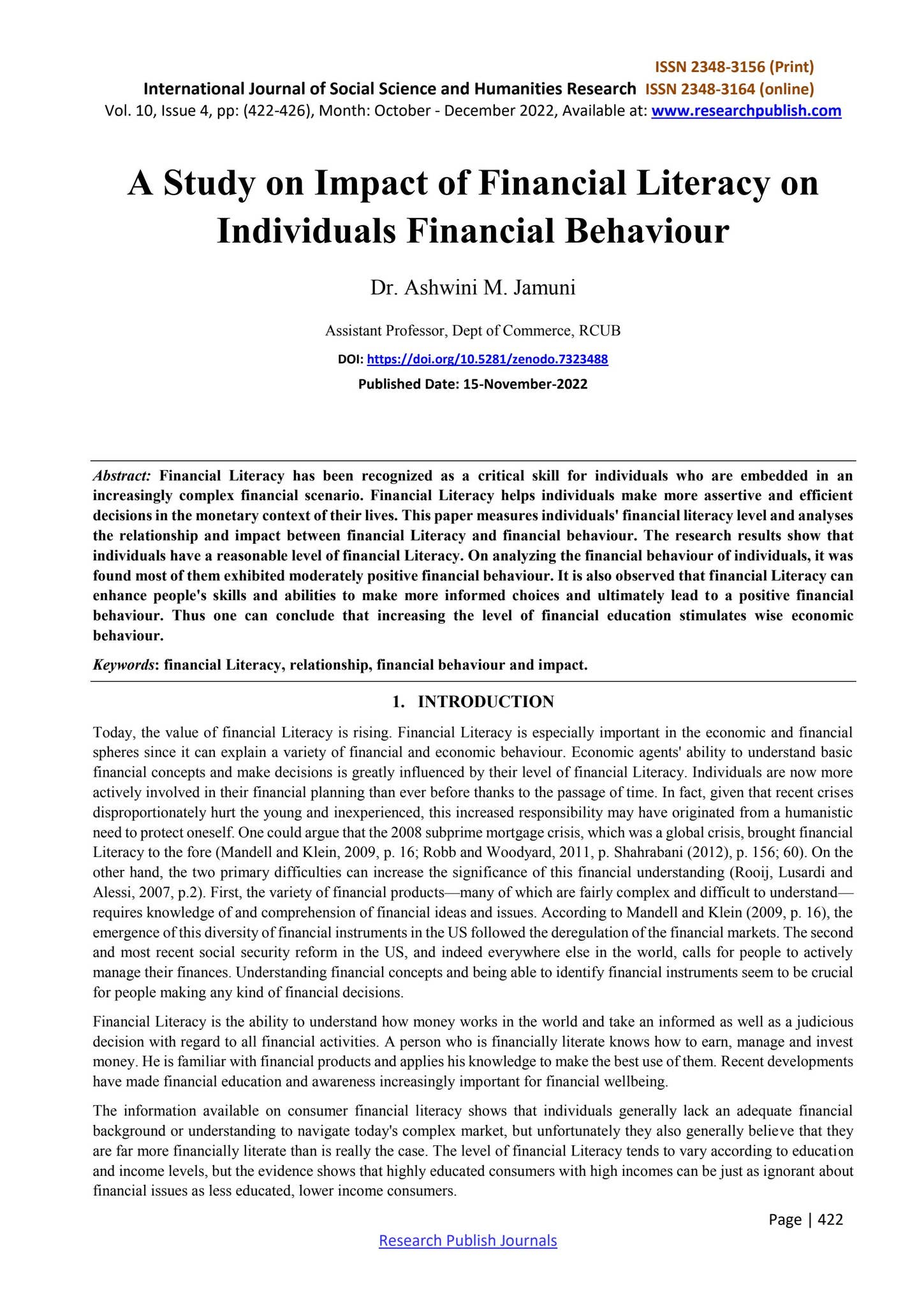 A Study on Impact of Financial Literacy on Individuals Financial ...