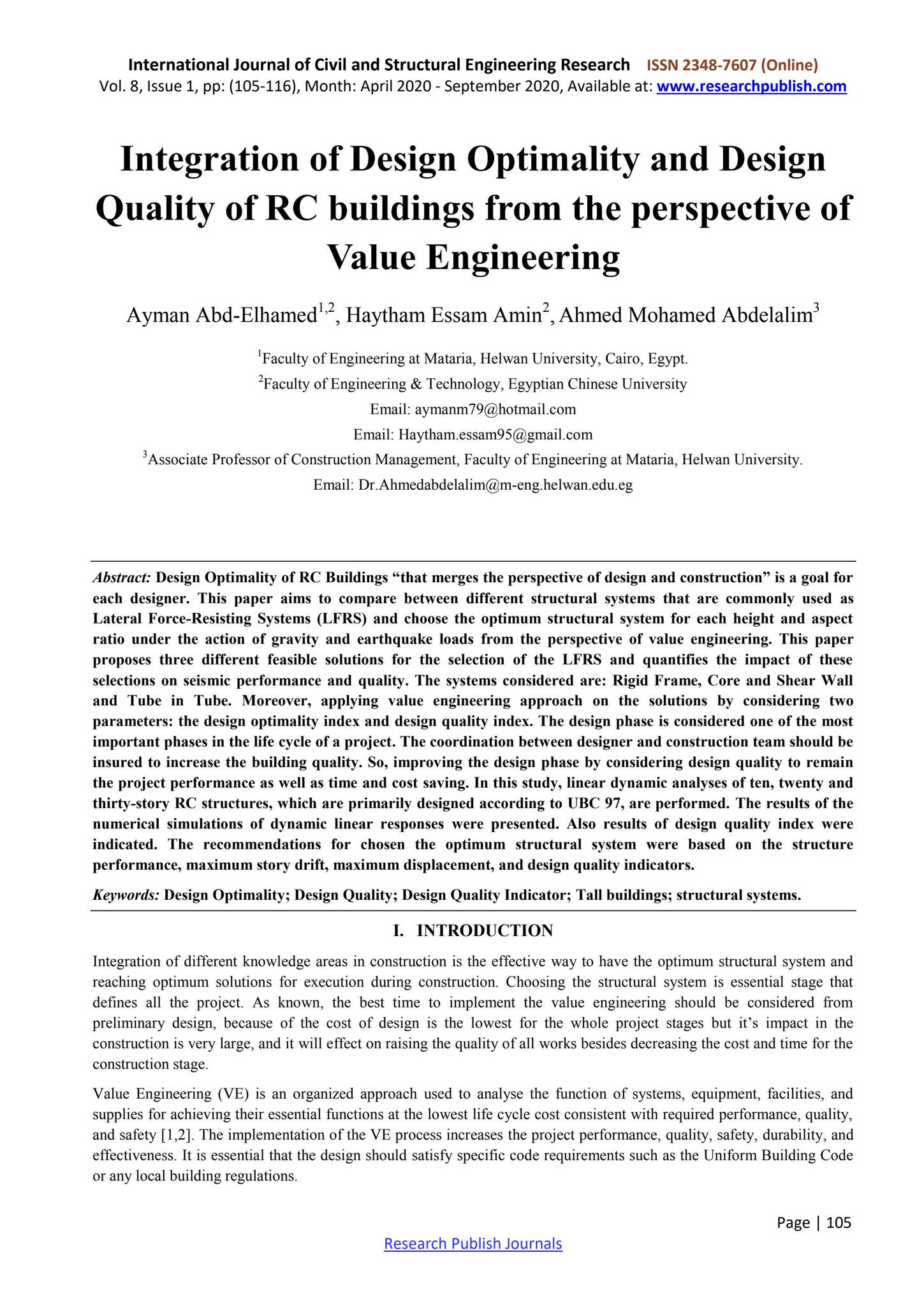 Integration of Design Optimality and Design Quality of RC buildings ...
