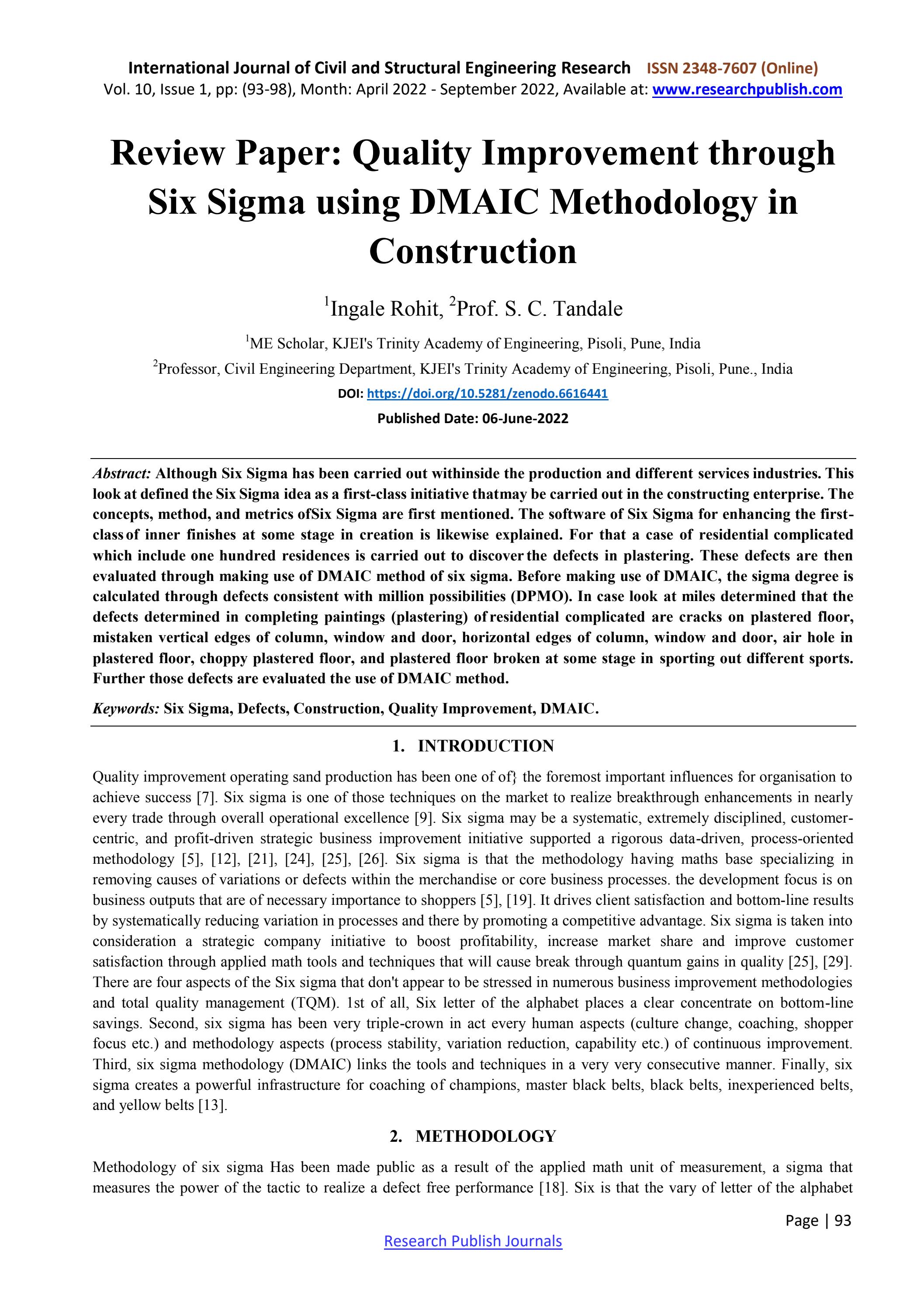 Review Paper: Quality Improvement through Six Sigma using DMAIC ...