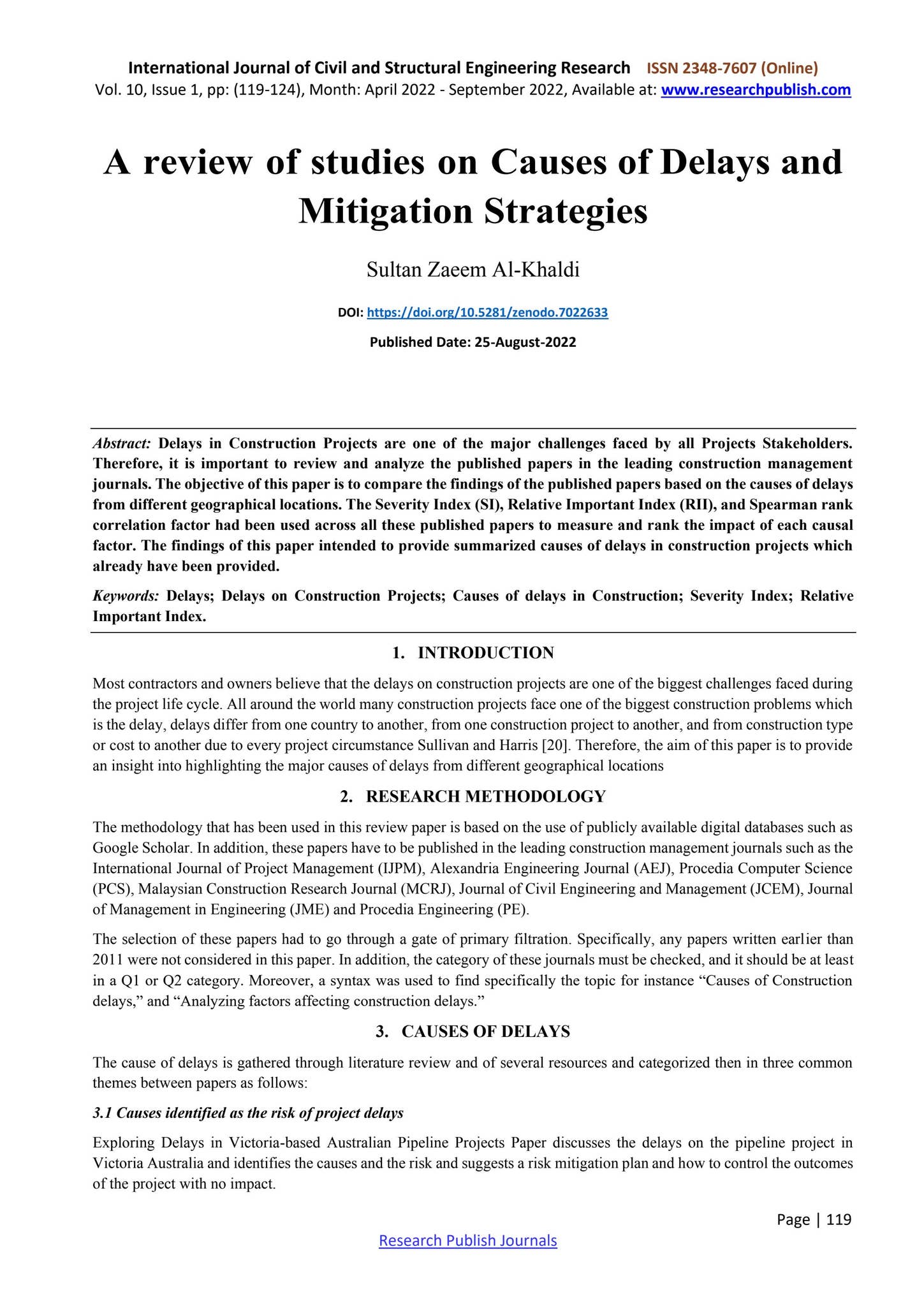A review of studies on Causes of Delays and Mitigation Strategies by ...